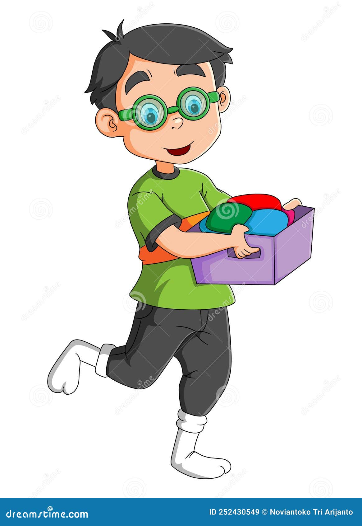 The Boy is Tidying Up the Things and Moving on with the Box Stock ...