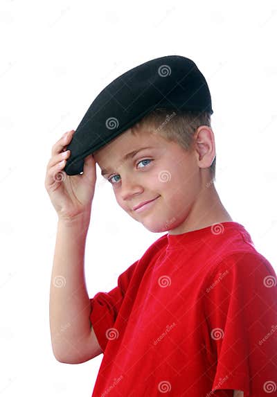 Boy tippinghis hat stock photo. Image of smile, eyes, acknowledgement ...