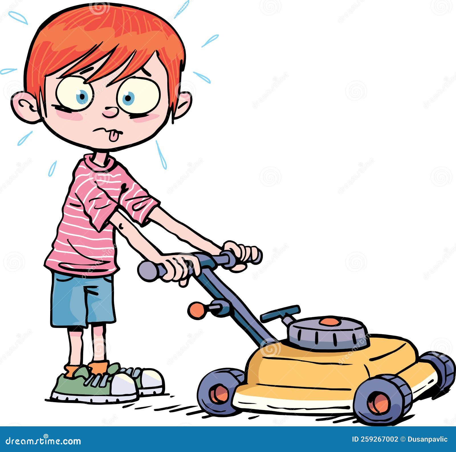 Boy is Tired because he Cut the Grass Stock Illustration - Illustration ...