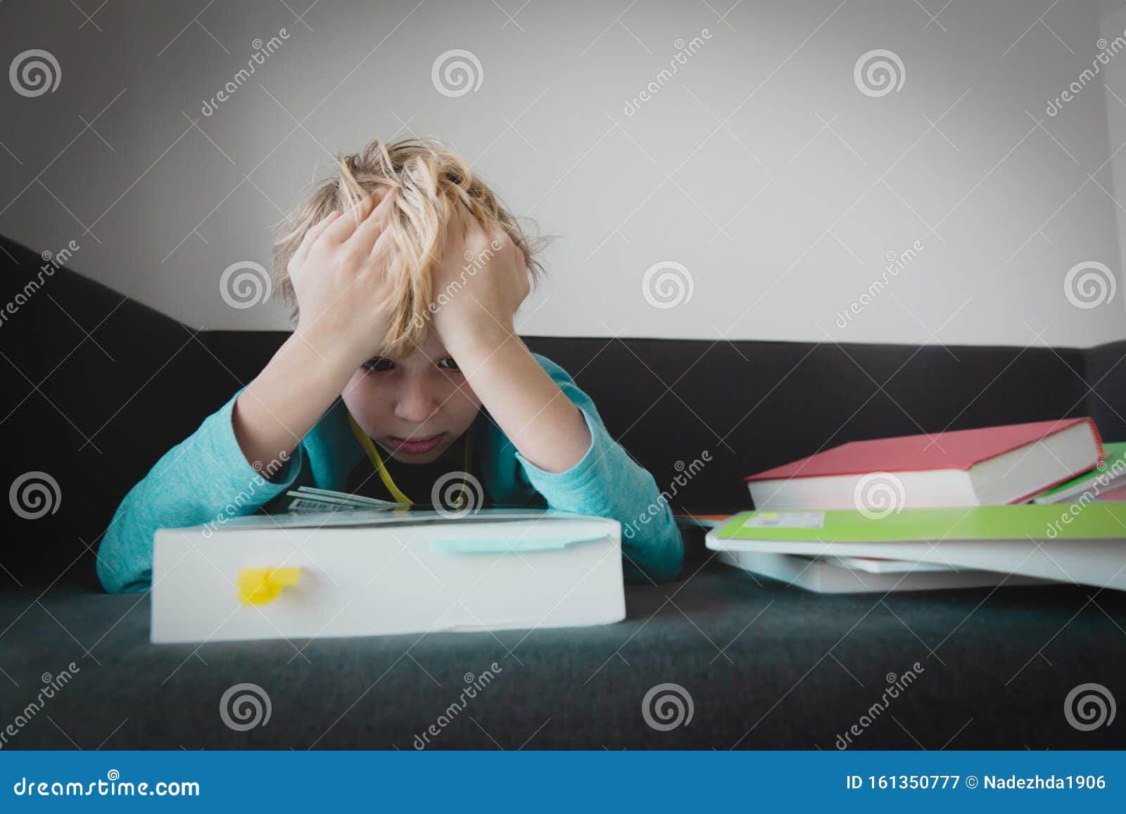 Boy Tired Stressed of Reading, Doing Homework Stock Image - Image of ...