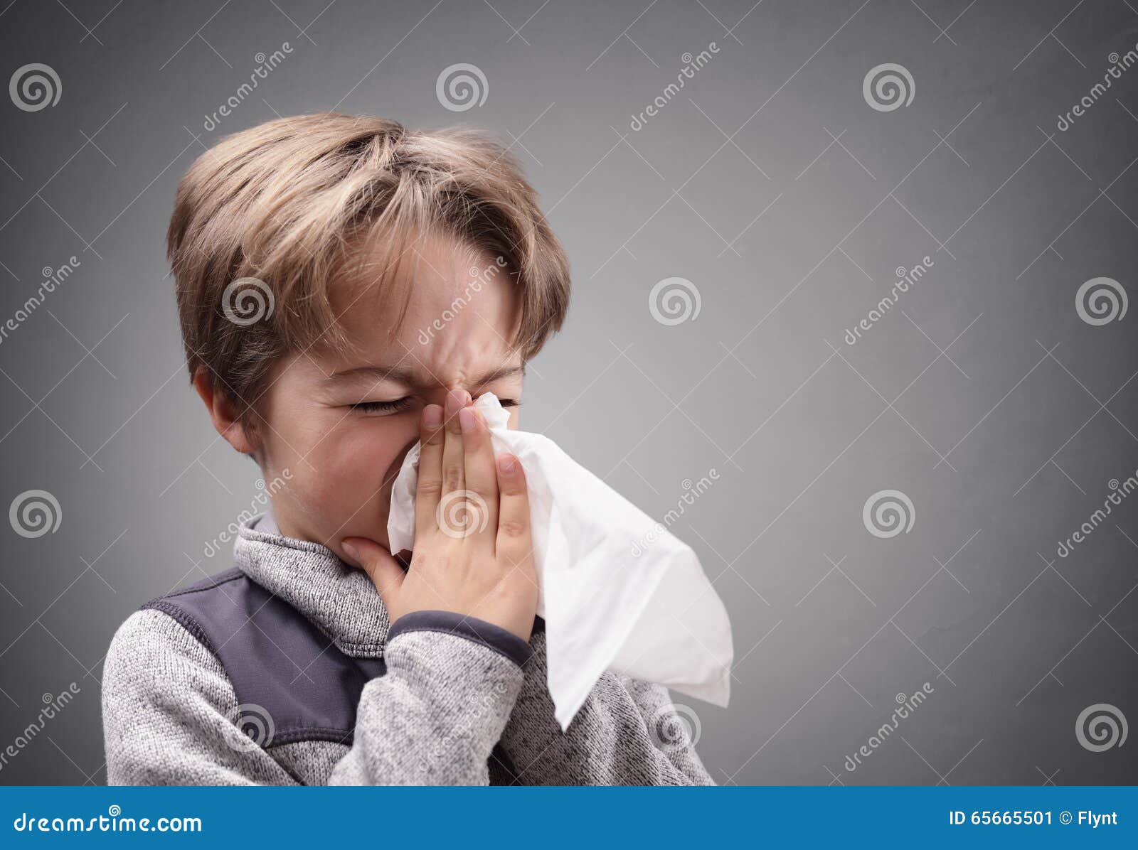 Boy with a Tissue Blowing His Nose Stock Image - Image of handkerchief ...