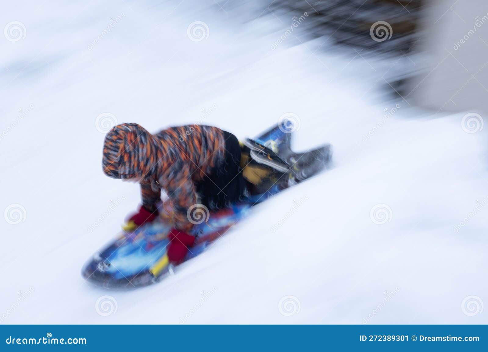 Young Boy on Toboggan Going Down Hill Stock Image - Image of winter ...