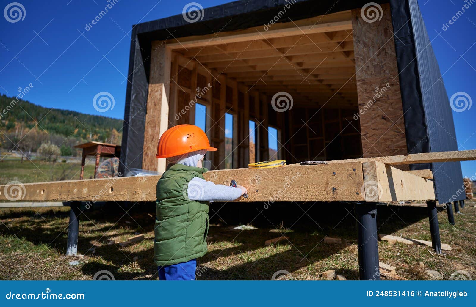 Boy Toddler Playing As Builder on Construction Site Stock Photo - Image ...
