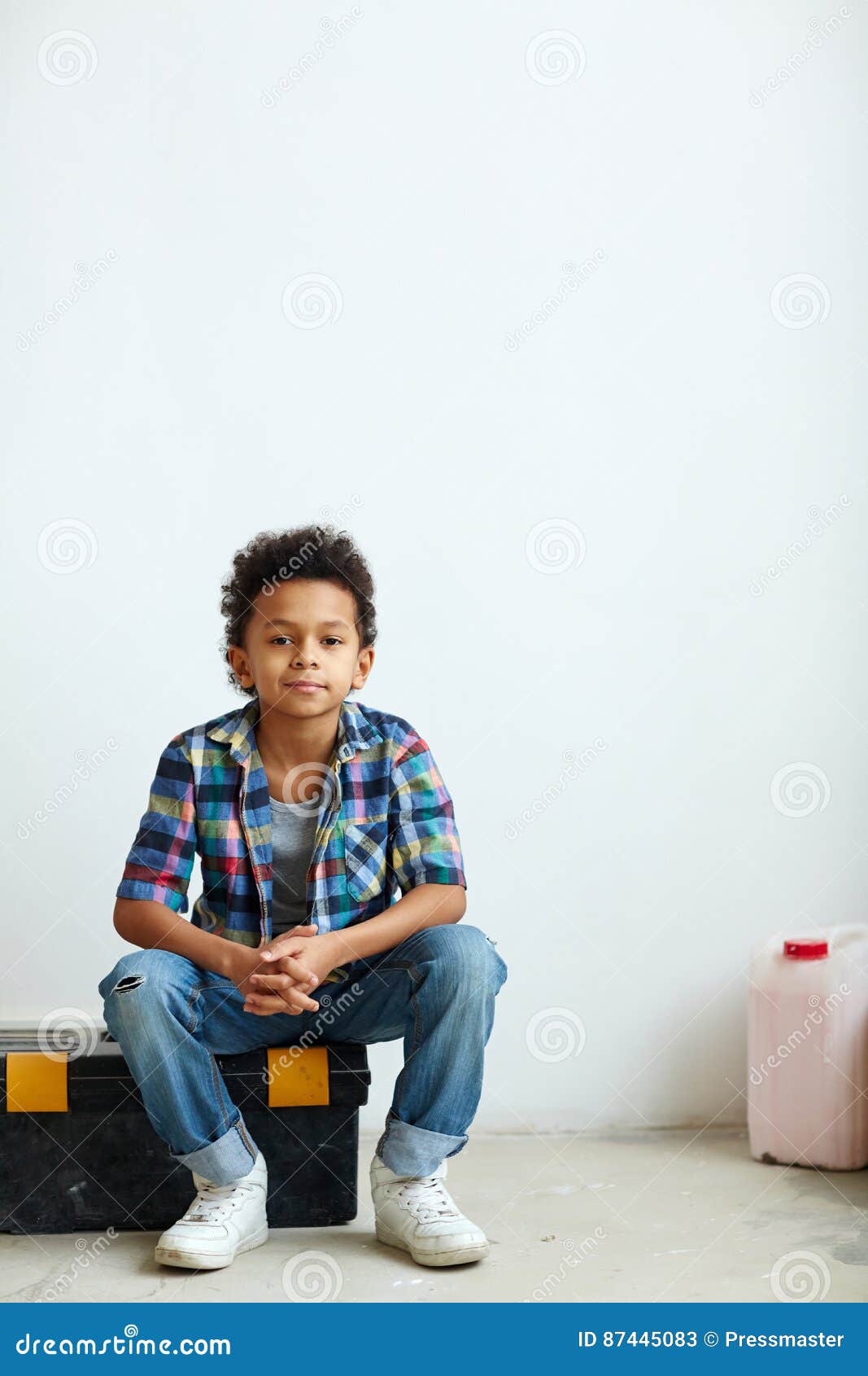 Boy on tool-box stock image. Image of little, child, sell - 87445083