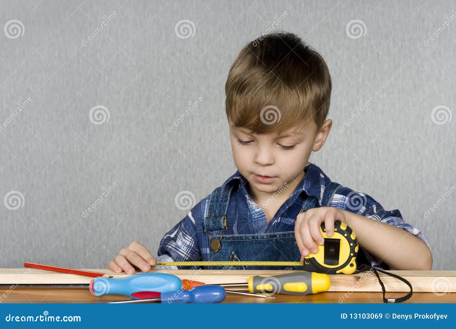 Boy with tools stock image. Image of baby, pencil, hand - 13103069