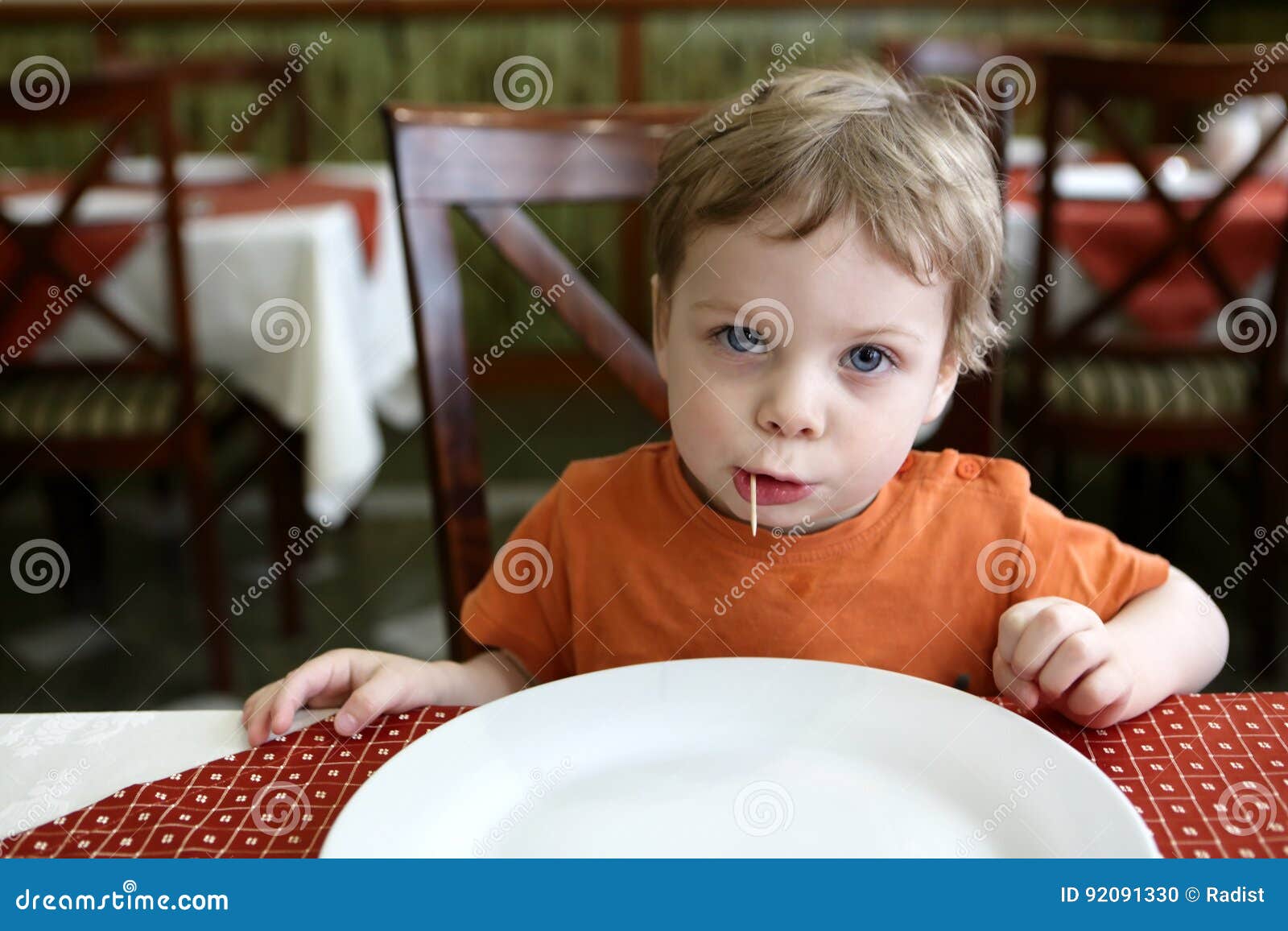 Boy with toothpick stock photo. Image of head, innocent - 92091330