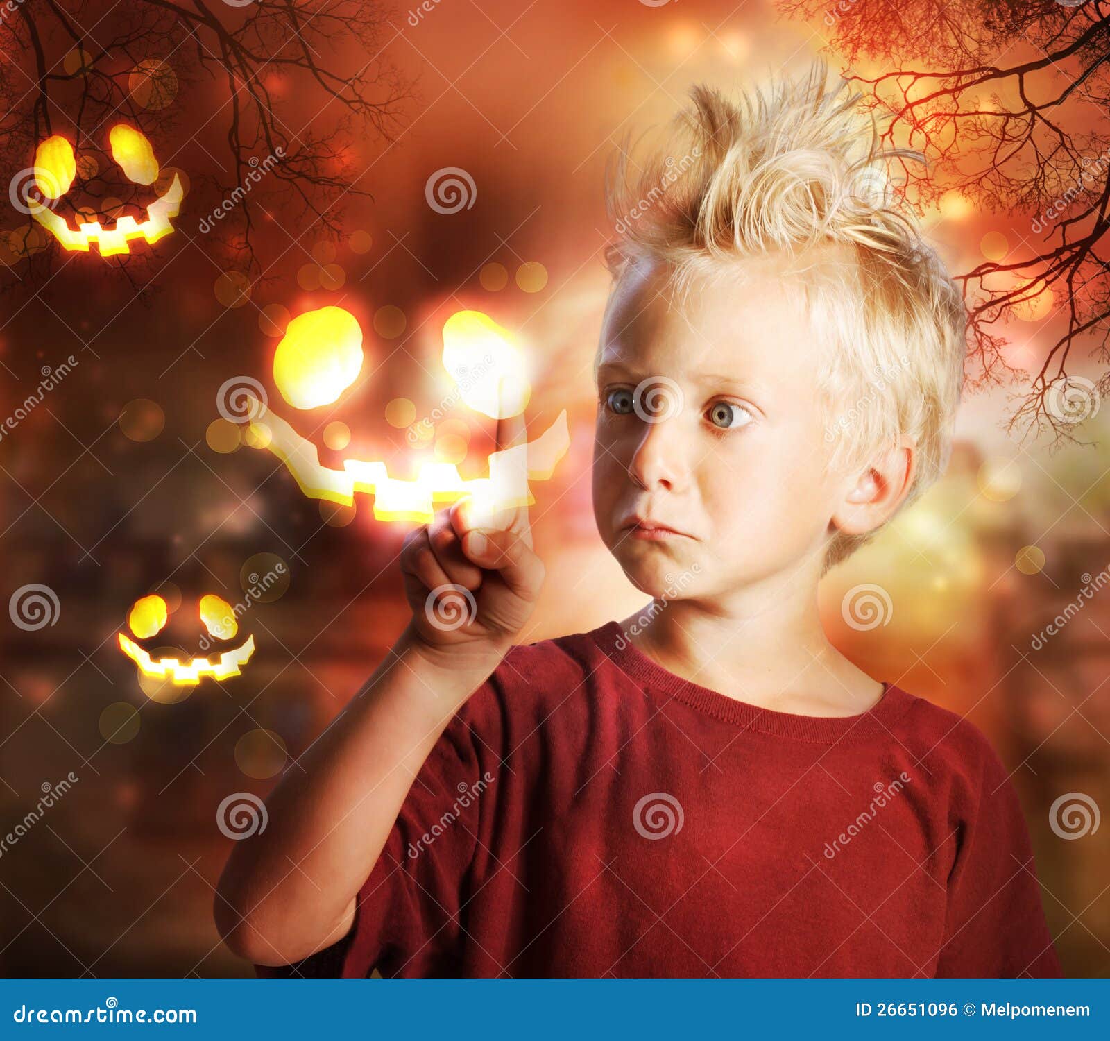 Boy Touching Halloween Ghost Stock Photo - Image of cute, hallows: 26651096