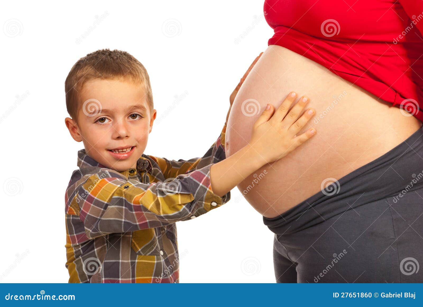 Boy Touching His Pregnant Mother Belly Stock Photography ...