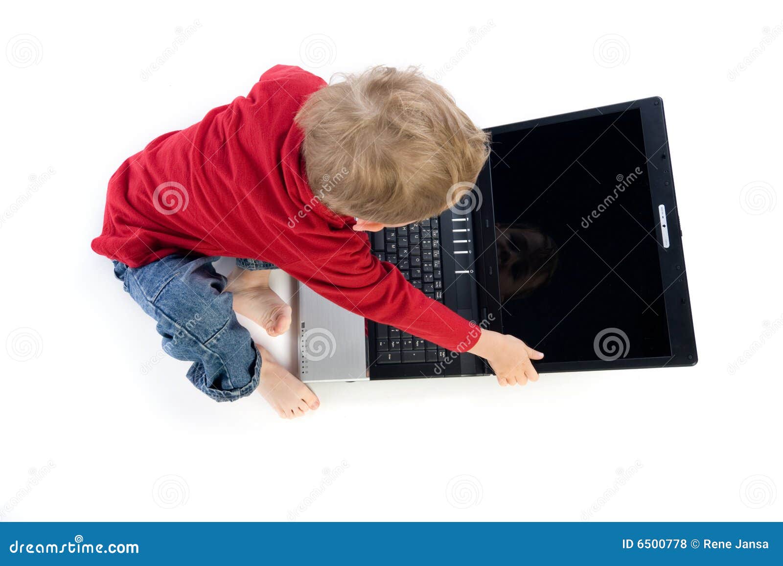 Boy Touching Laptop Computer Stock Photo - Image of blue, touch: 6500778