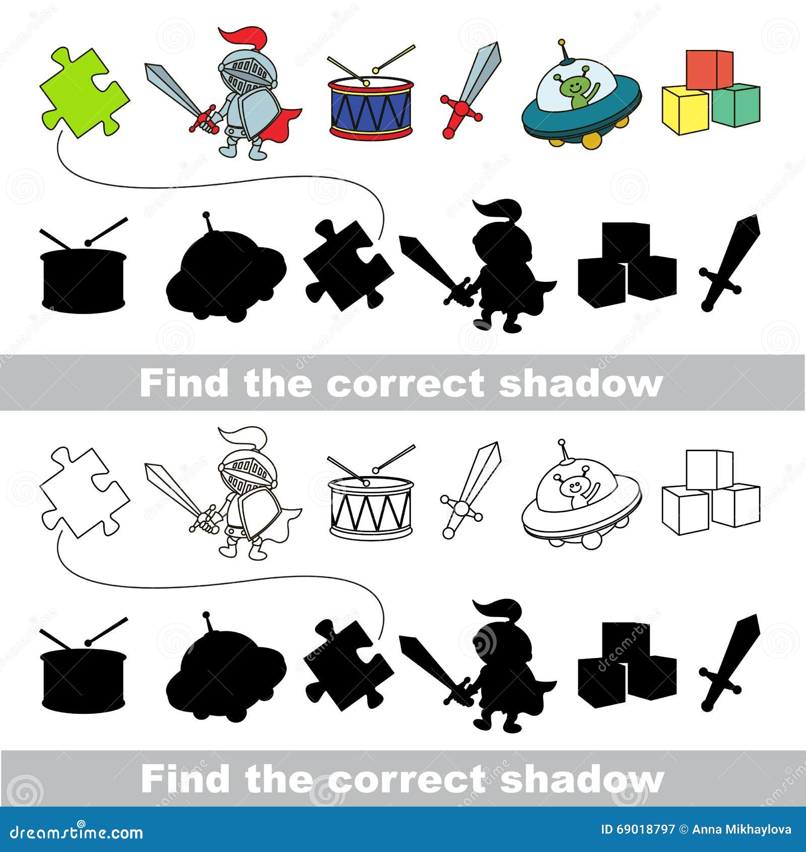 Boy Toy Collection. Find Correct Shadow. Stock Vector - Illustration of ...