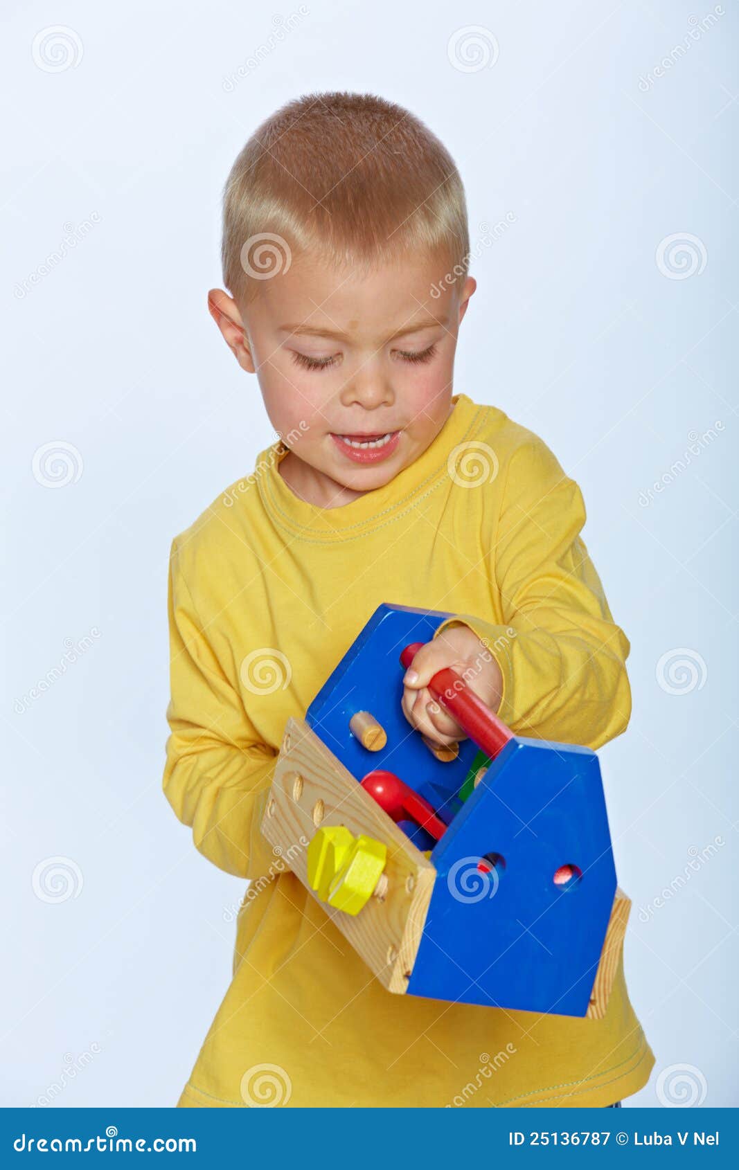 Boy with toy toolbox stock image. Image of creative, happy - 25136787