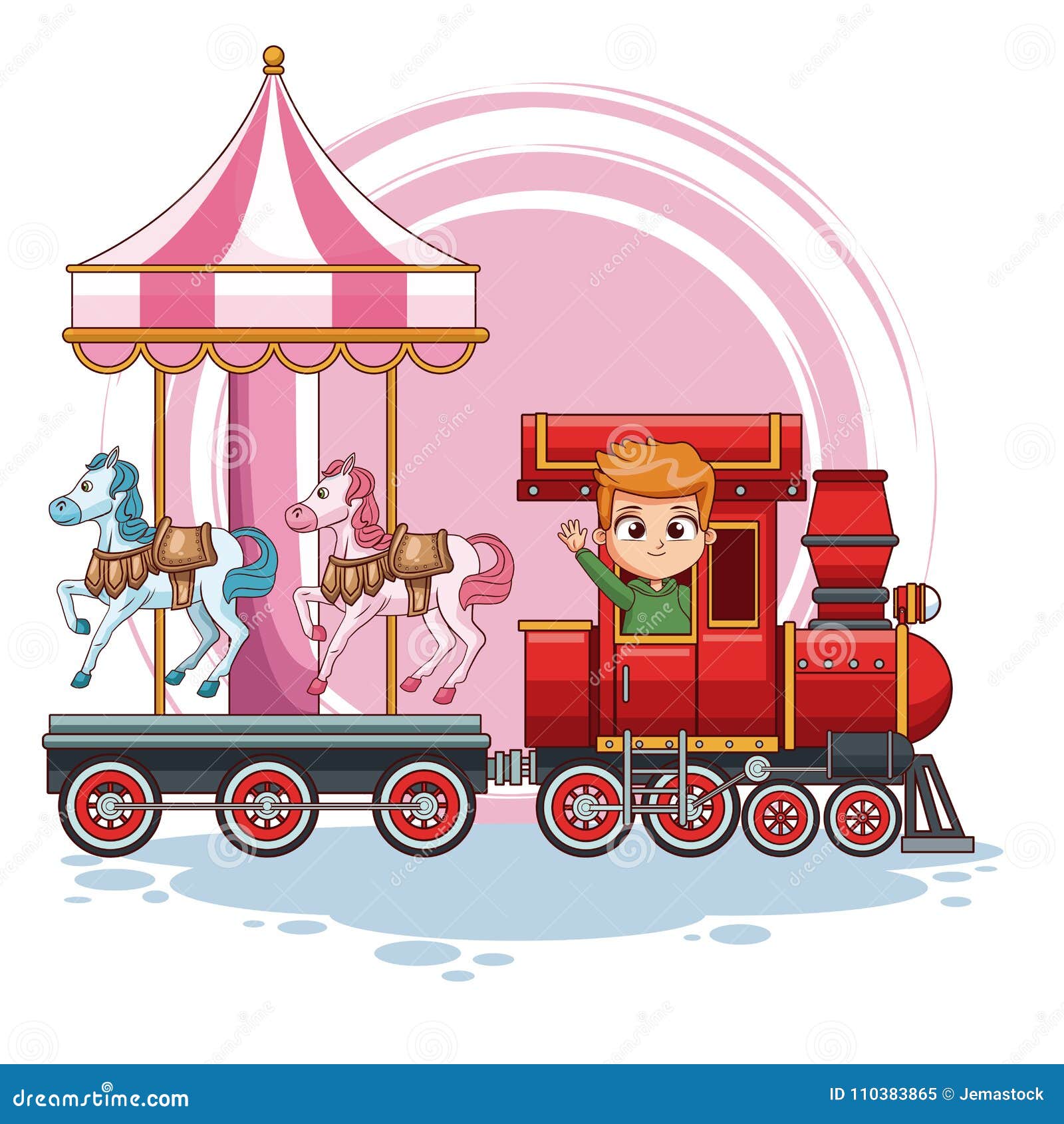 Boy in Train with Carrousel Stock Vector - Illustration of holiday ...