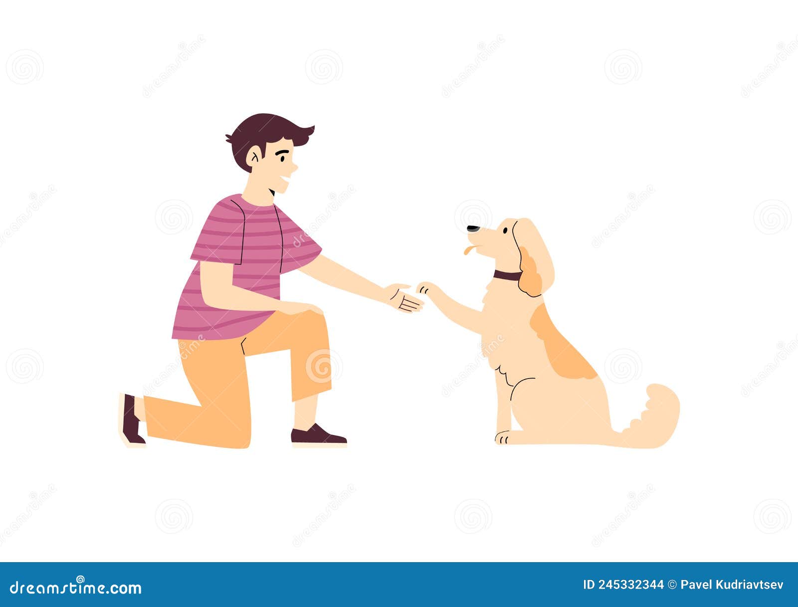 Boy Training His Dog Flat Style, Give Paw Command, Vector Illustration ...