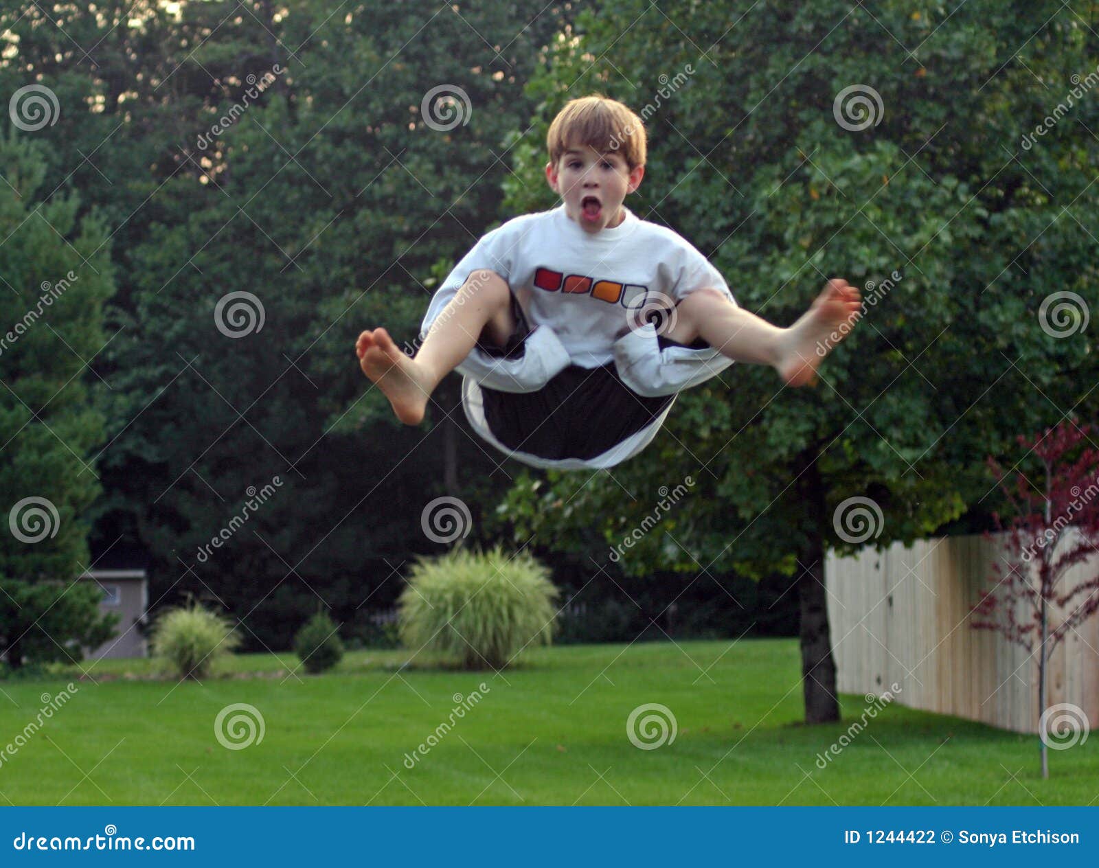 Boy on Trampoline stock photo. Image of playing, trampoline - 1244422