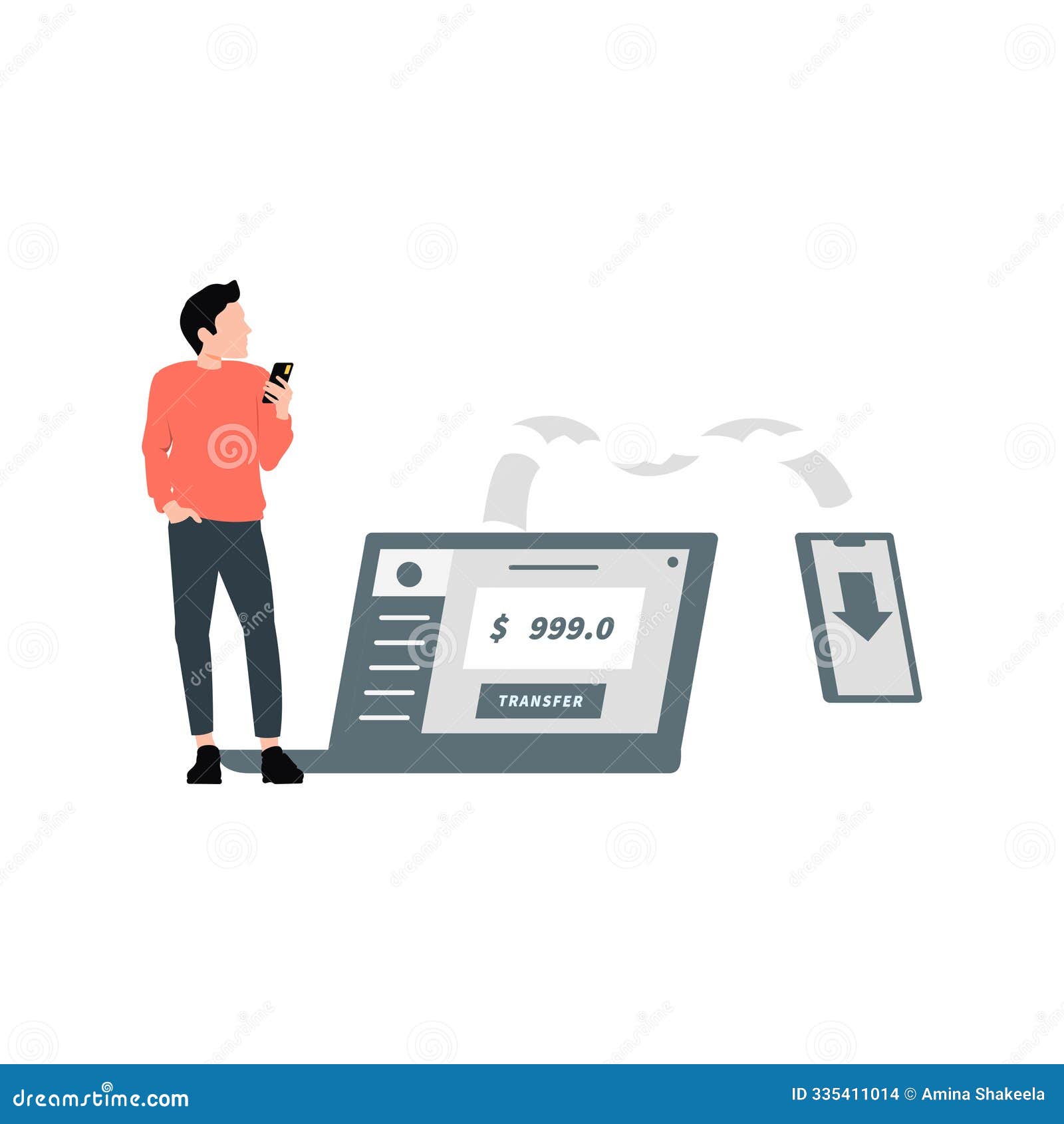 The Boy is Transferring Money Stock Illustration - Illustration of ...