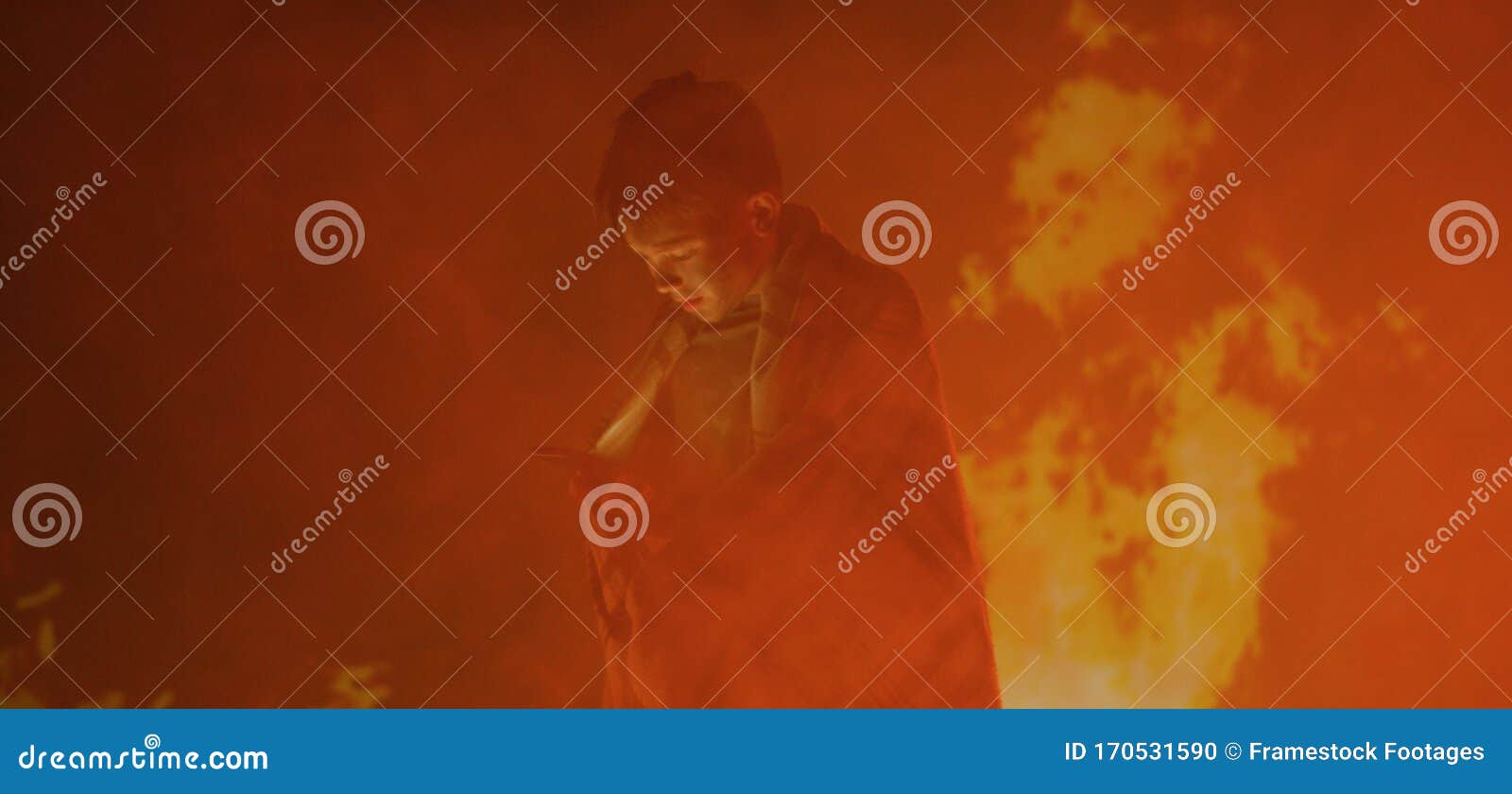 Boy Trapped in Fire Crying for Help Stock Photo - Image of fear ...