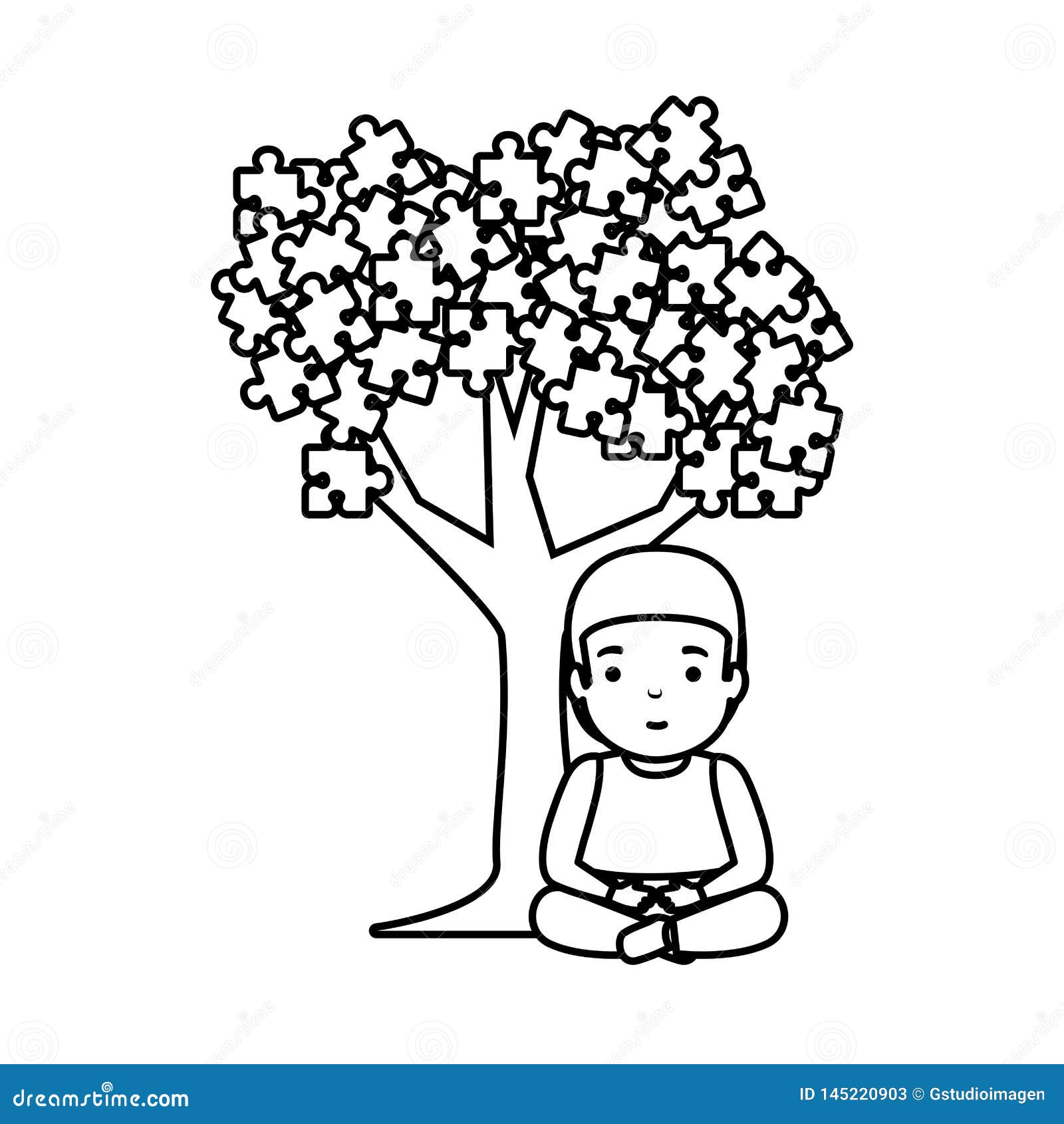 Boy with Tree Puzzle Attached Stock Vector - Illustration of assemble ...