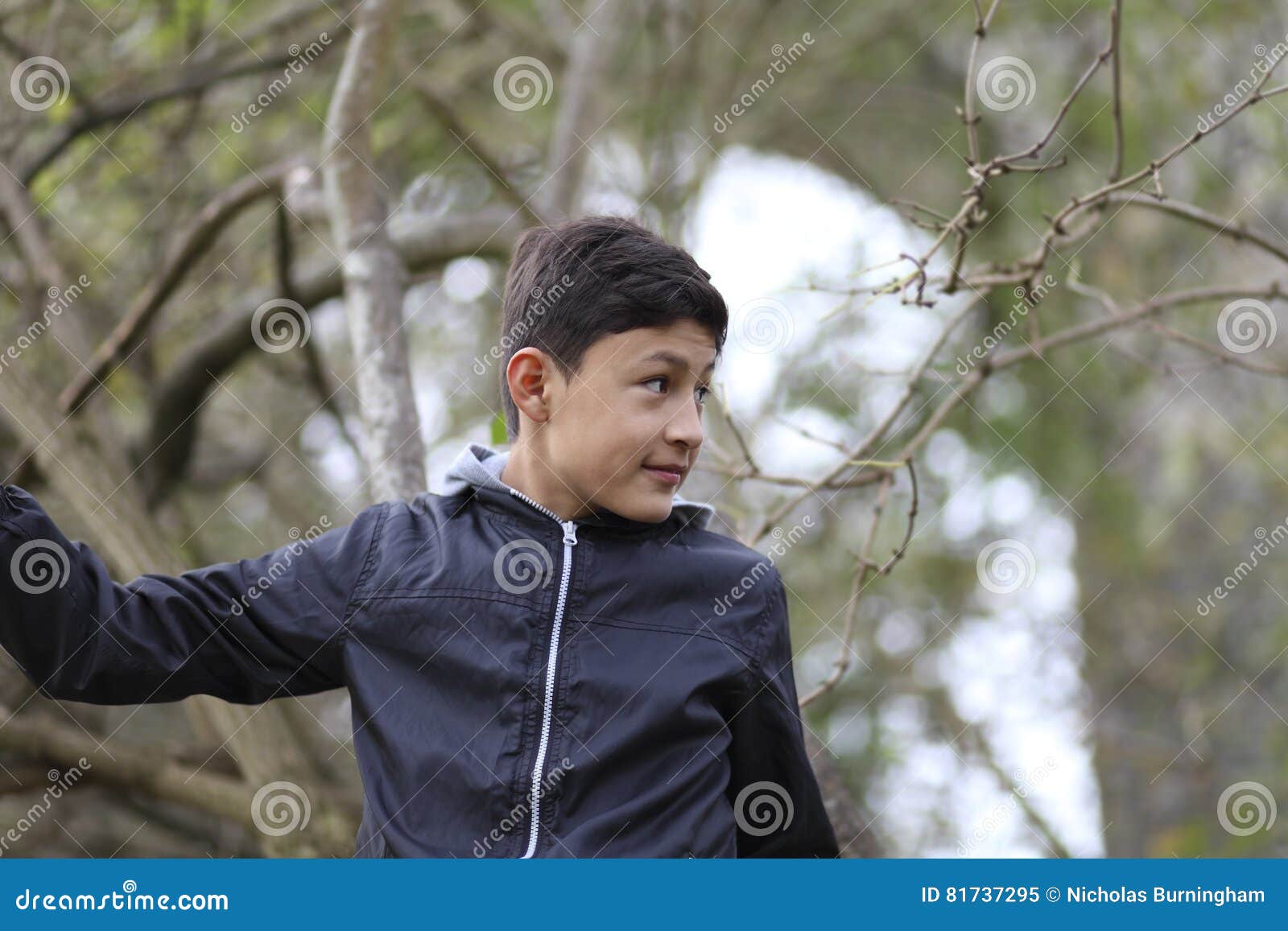 Boy among the trees stock image. Image of winter, hispanic - 81737295