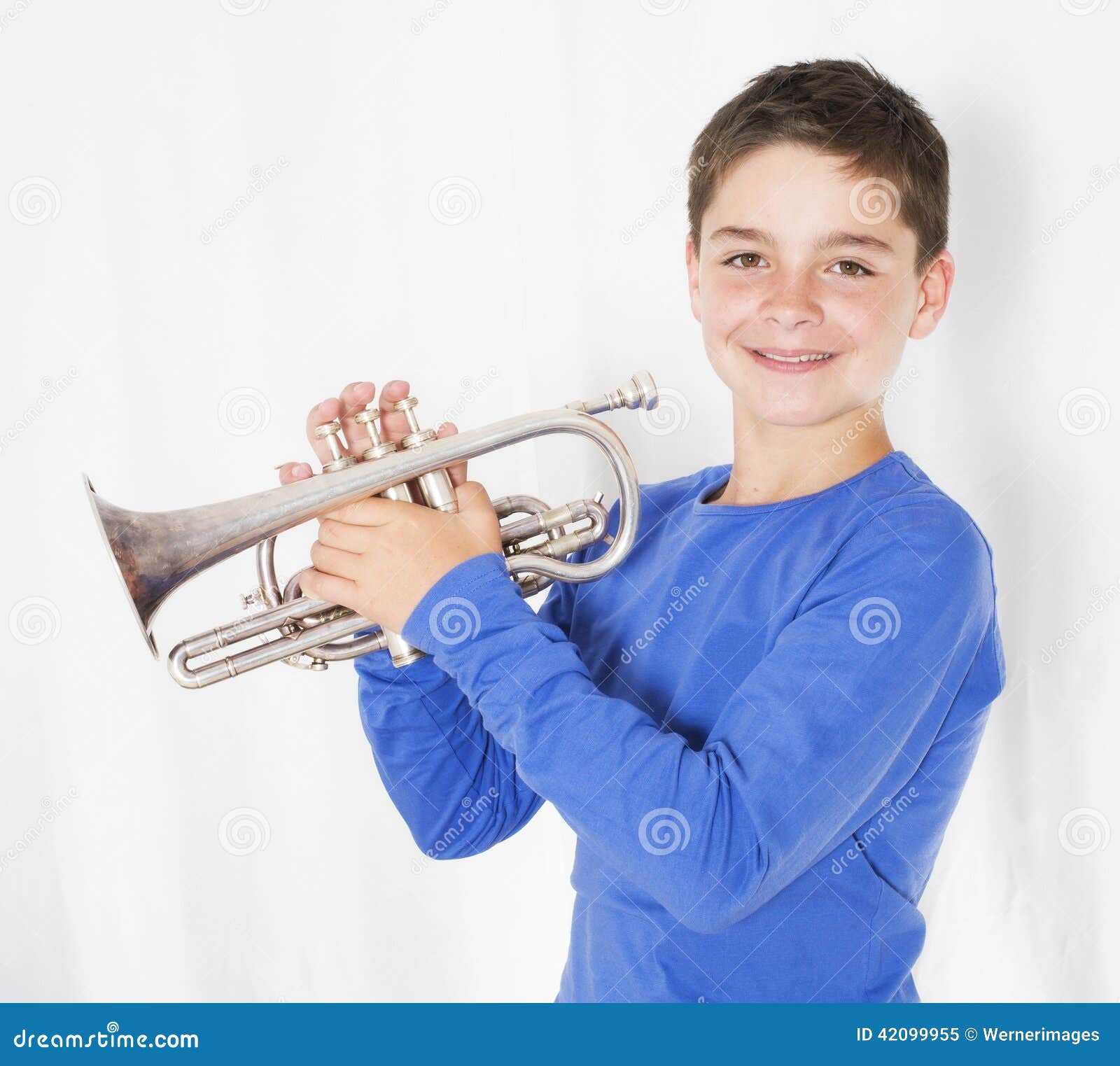 Boy with trumpet stock image. Image of rehearsal, trumpet - 42099955