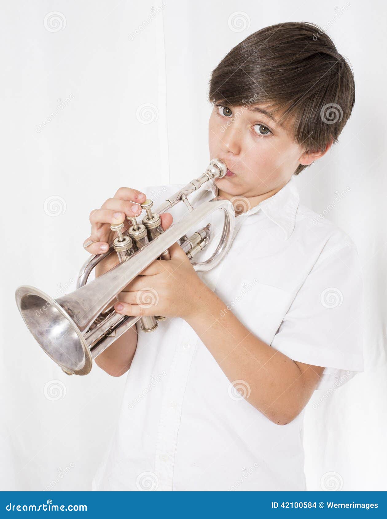 Boy with trumpet stock photo. Image of caucasian, youth - 42100584