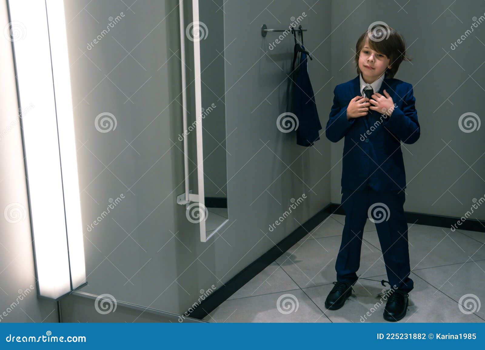 The Boy Trying School Uniform for Future Schooler and Looking To the ...