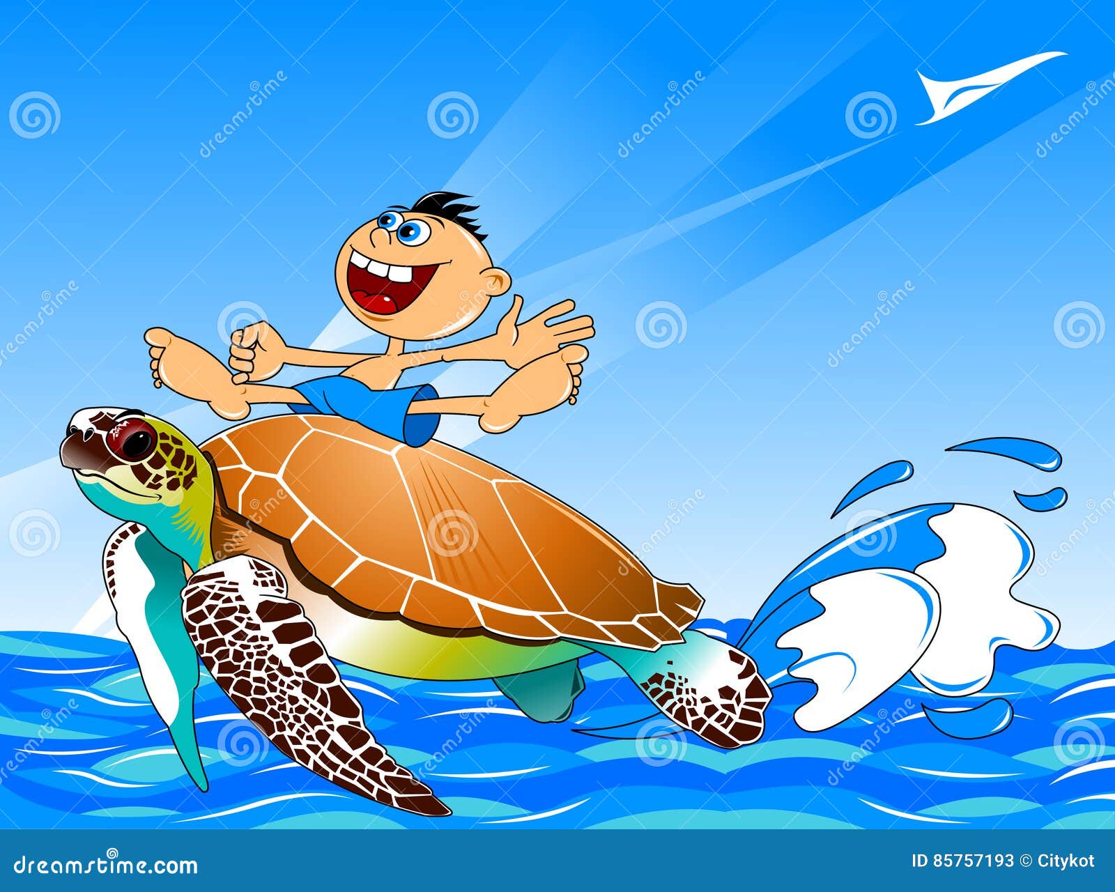 Boy and the turtle stock illustration. Illustration of happy - 85757193