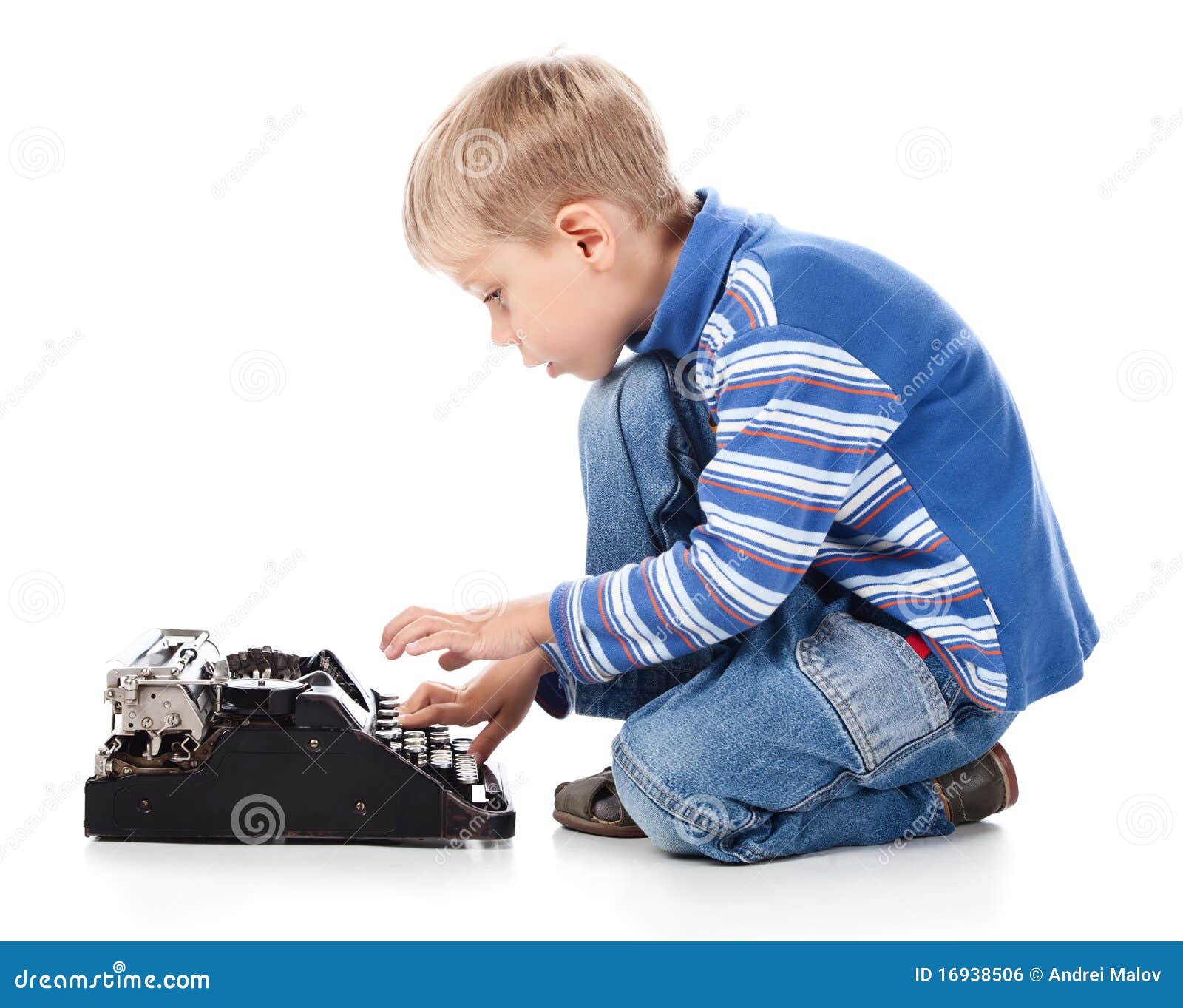 Boy Typing on Old Typewriter Stock Photo - Image of author, business ...