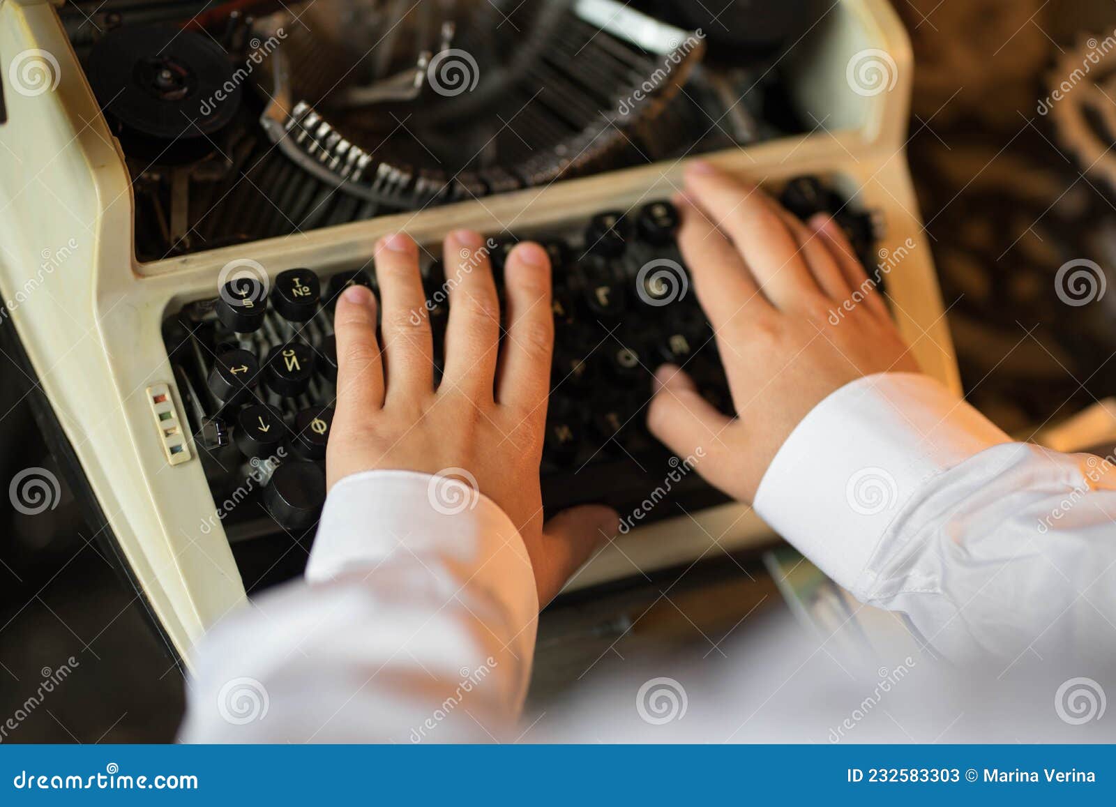 Boy Typing On An Old Typewriter Royalty-Free Stock Photography ...