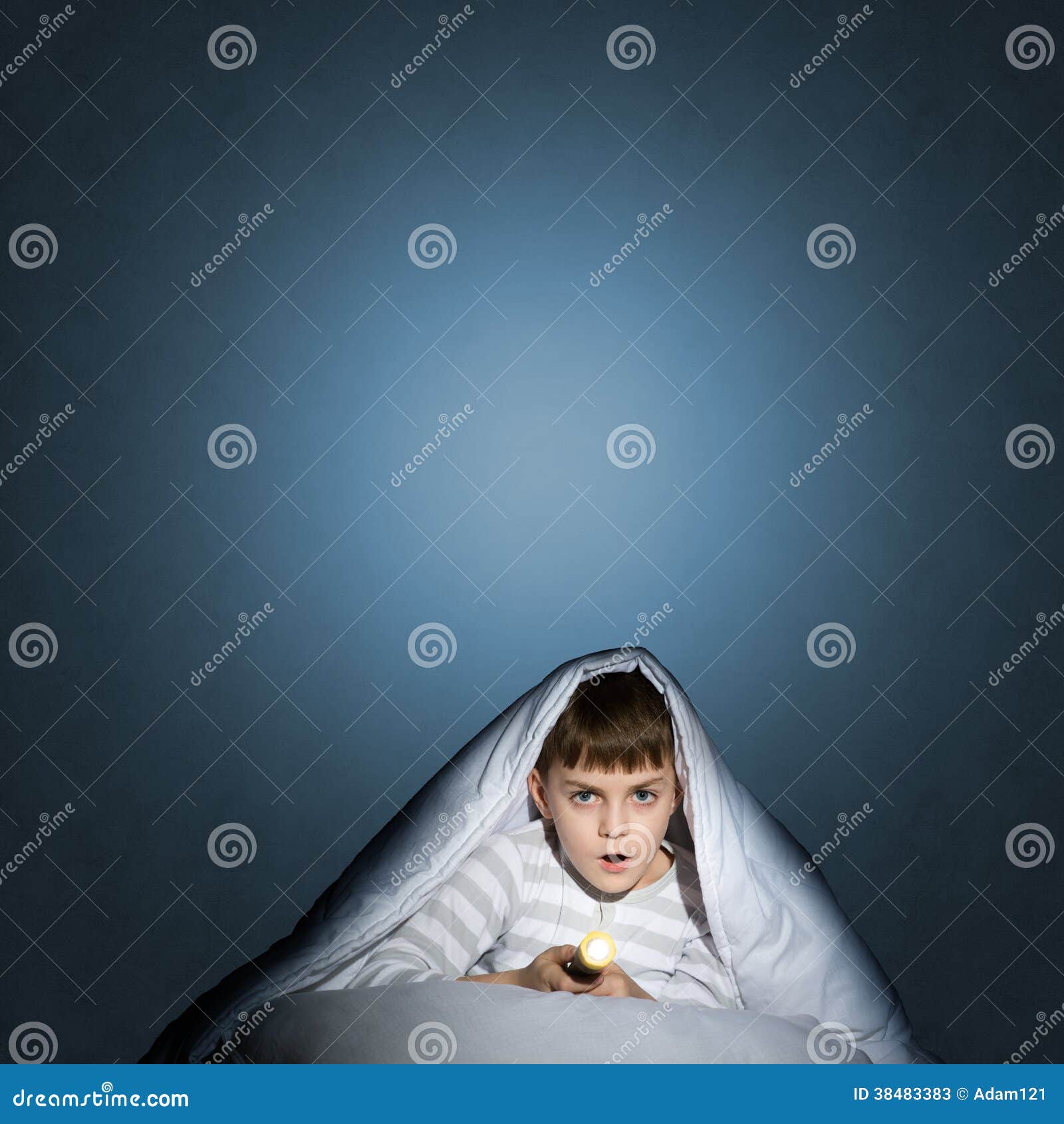 Boy Under the Covers with a Flashlight Stock Image - Image of creatures ...