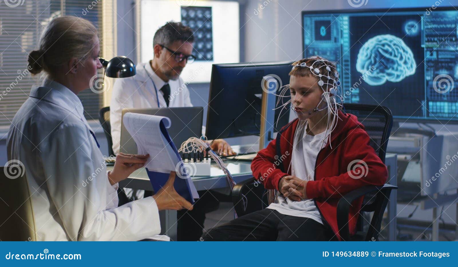 Boy Undergoing EEG Brain Test Stock Video - Video of patient, device ...