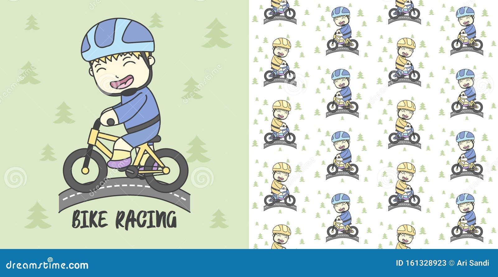 Boy Use Safety Riding for Ride Bike and Seamless Pattern Stock ...