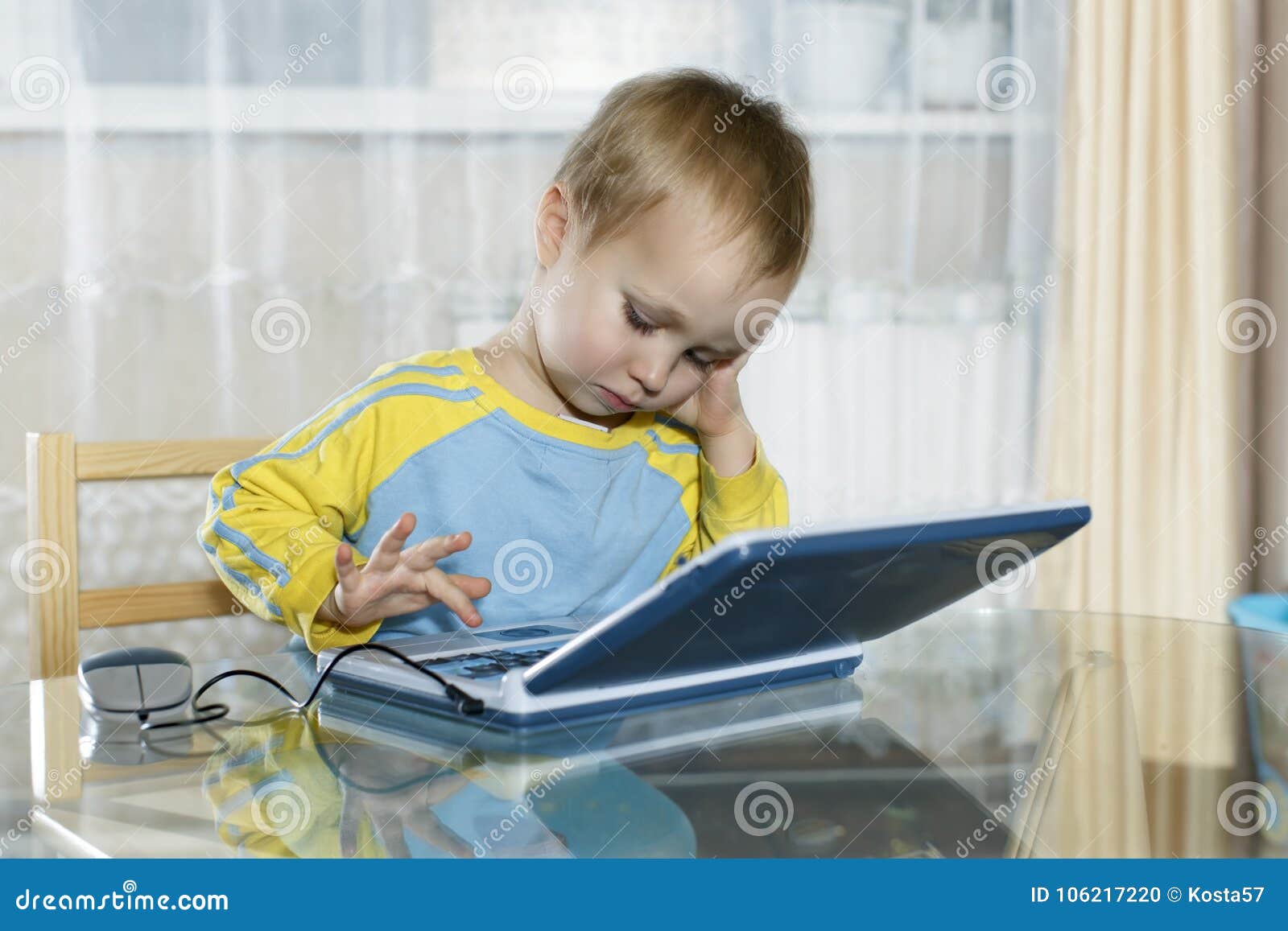 Boy Uses a Children`s Computer Stock Photo - Image of little, person ...