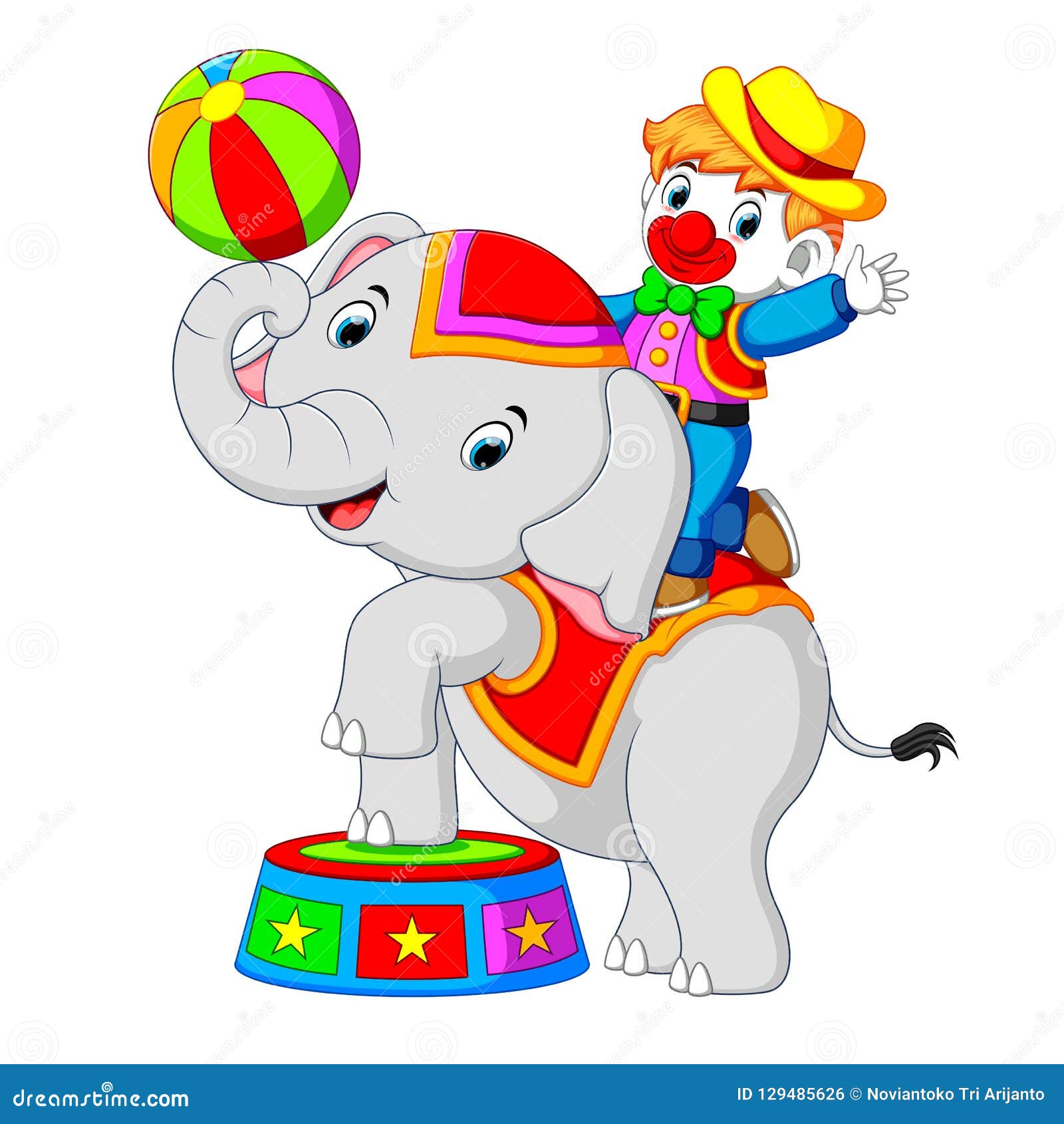 A Boy Uses a Clown Costume with an Elephant while Playing Circus Stock ...