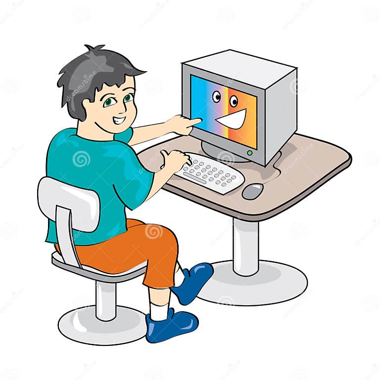 Boy using a computer stock illustration. Illustration of happy - 26615342