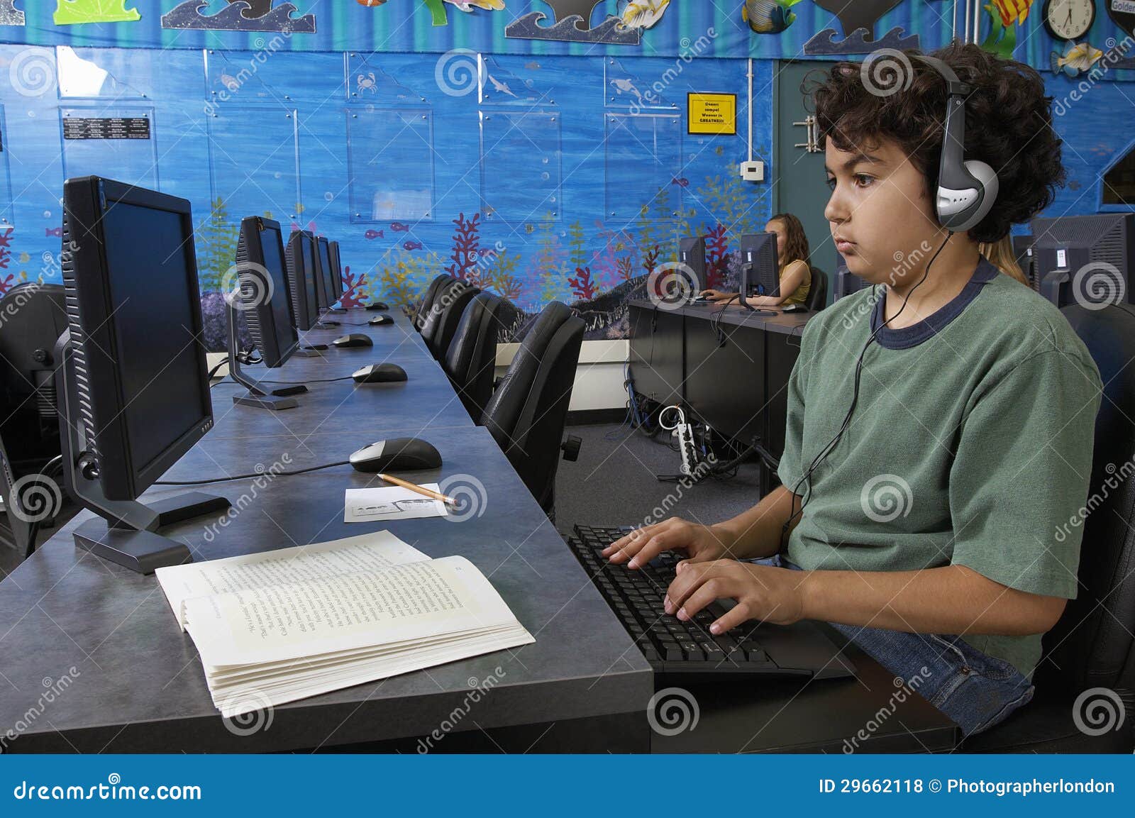 Boy Using Computer stock photo. Image of girl, chair - 29662118