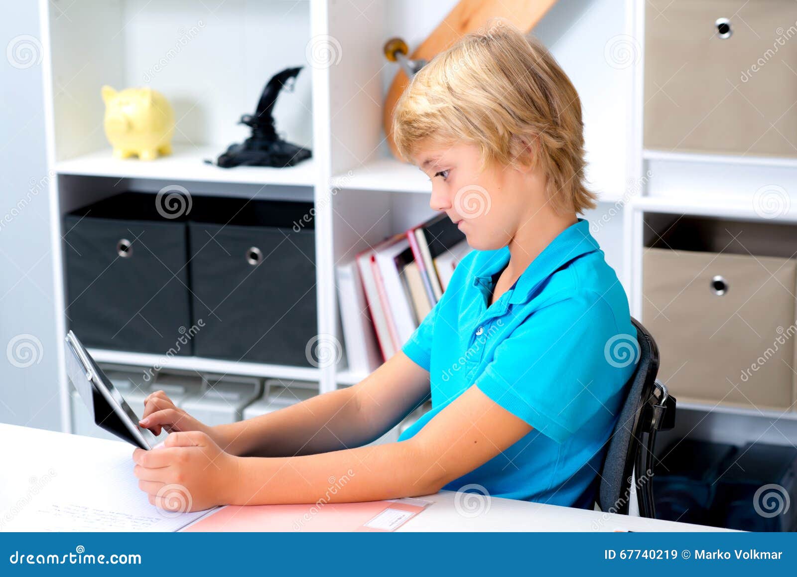 Boy is using computer stock image. Image of laptop, internet - 67740219