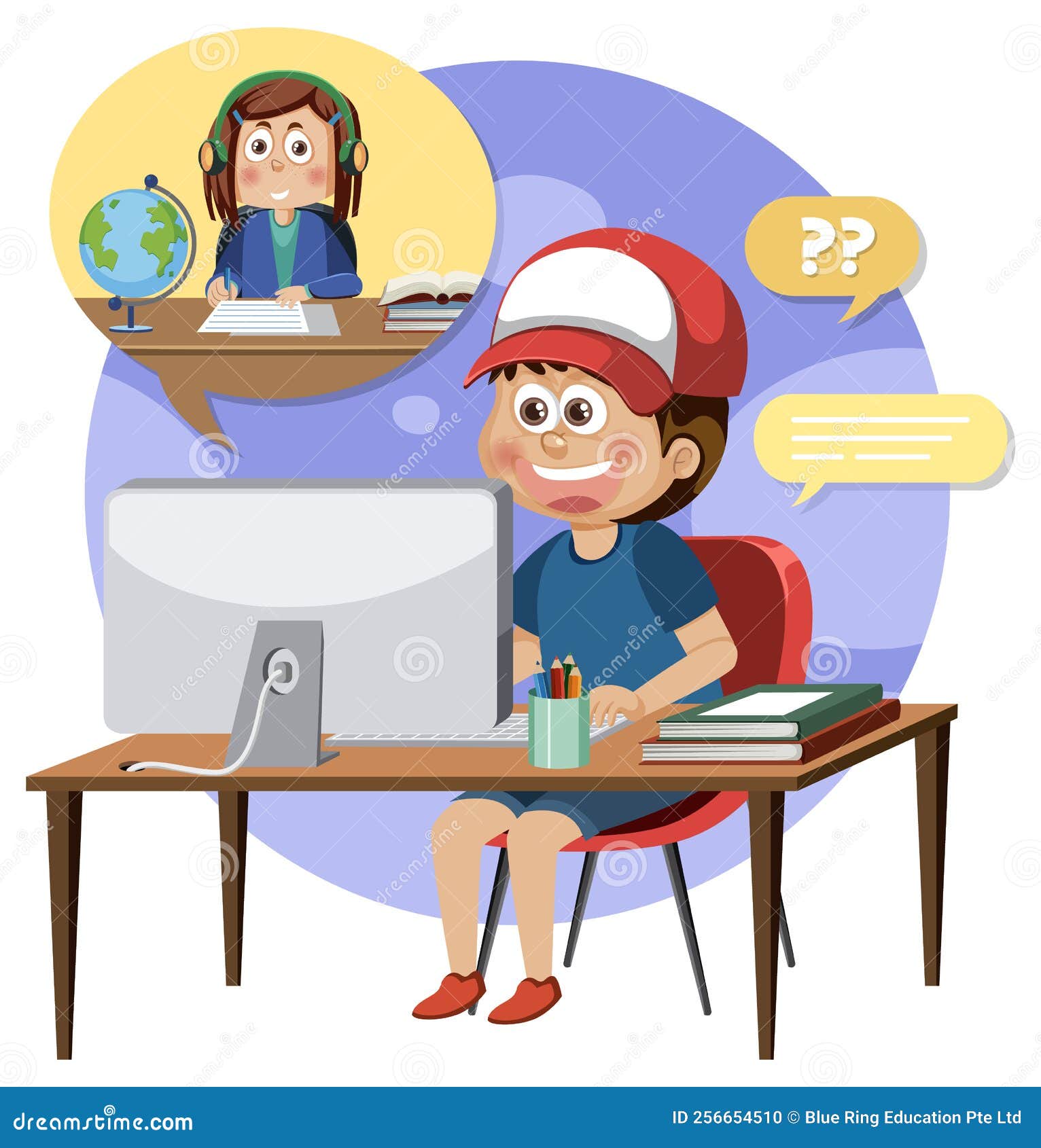 A Boy Using Computer Cartoon Stock Vector - Illustration of drawing ...