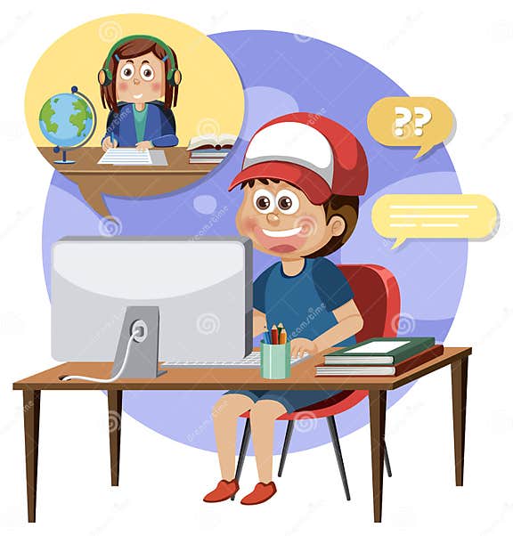 A Boy Using Computer Cartoon Stock Vector - Illustration of drawing ...