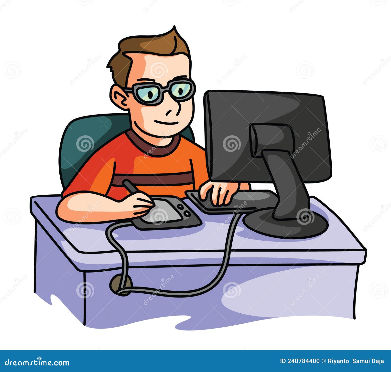 Boy Using Computer Color Illustration Design Stock Vector ...