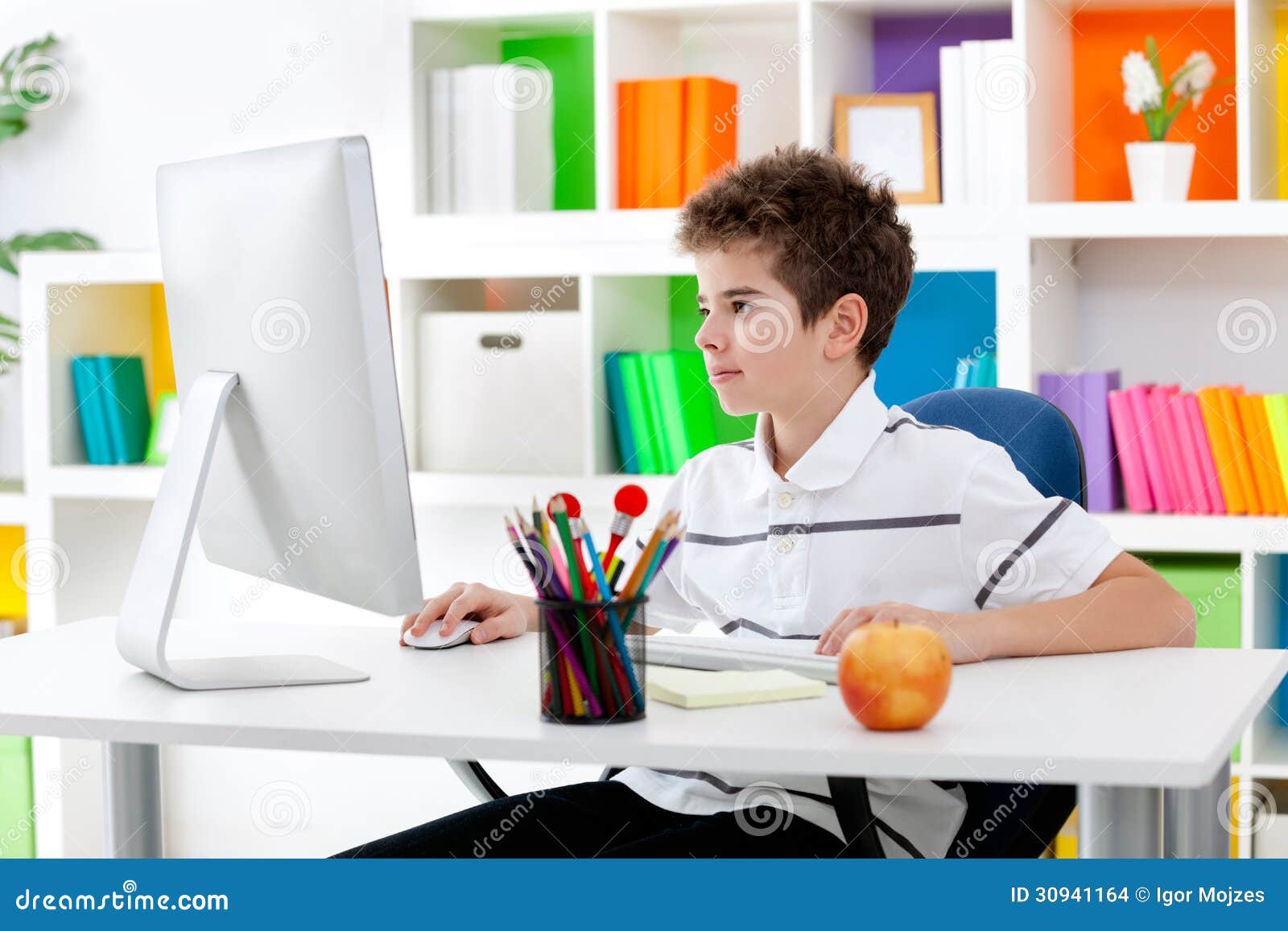Boy using computer stock photo. Image of people, cute - 30941164