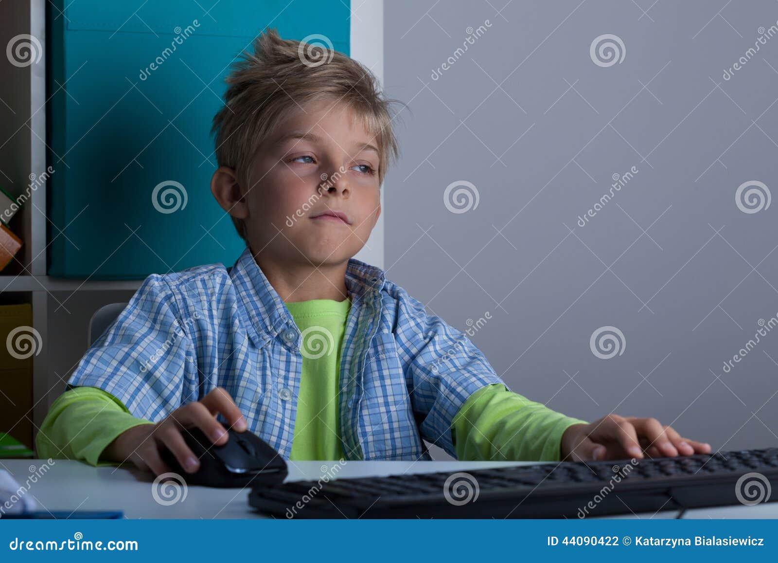 Boy Using Computer at Night Stock Photo - Image of library, night: 44090422