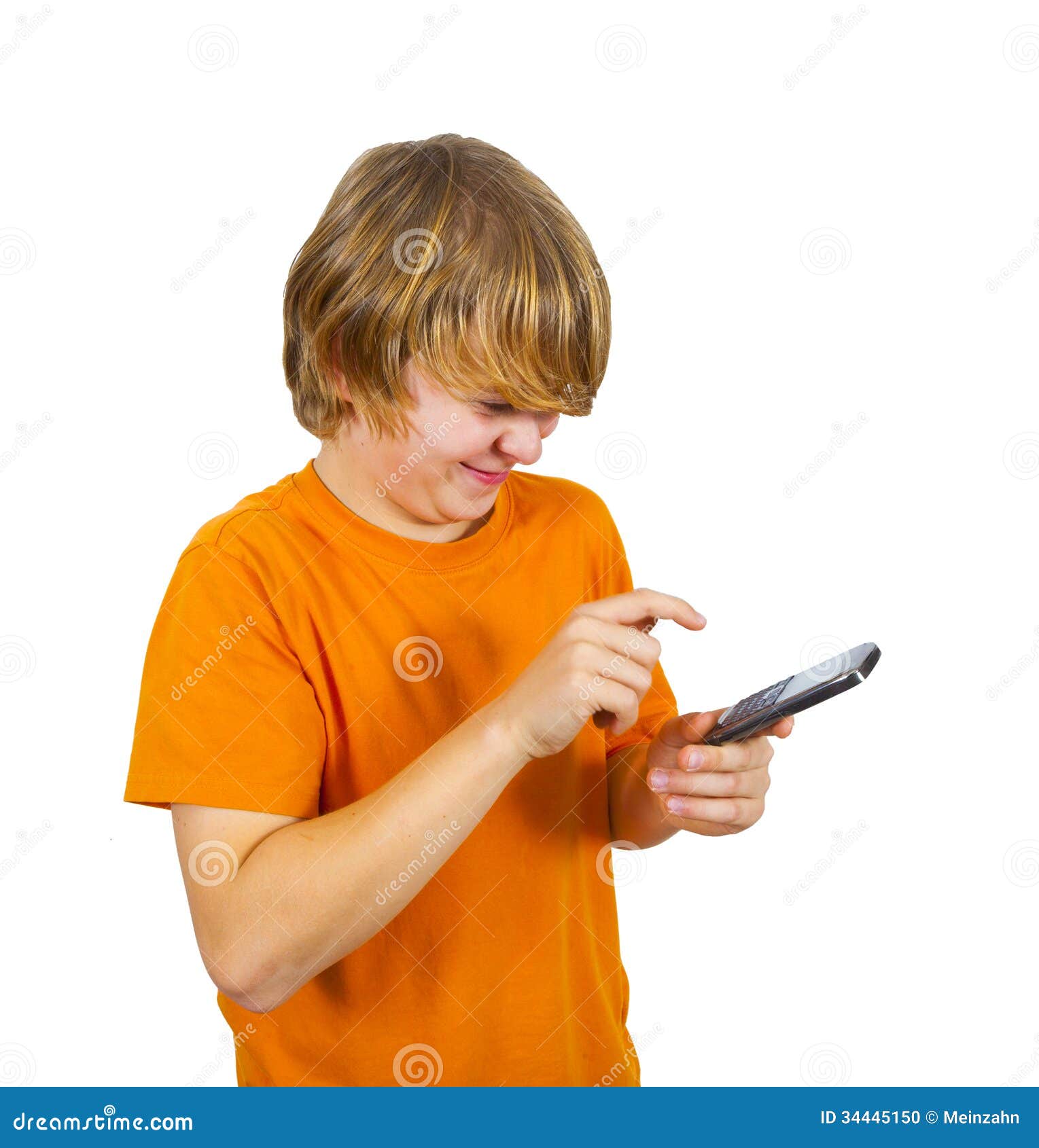 Boy is Using His Mobile Phone Stock Photo - Image of emotion, positive ...