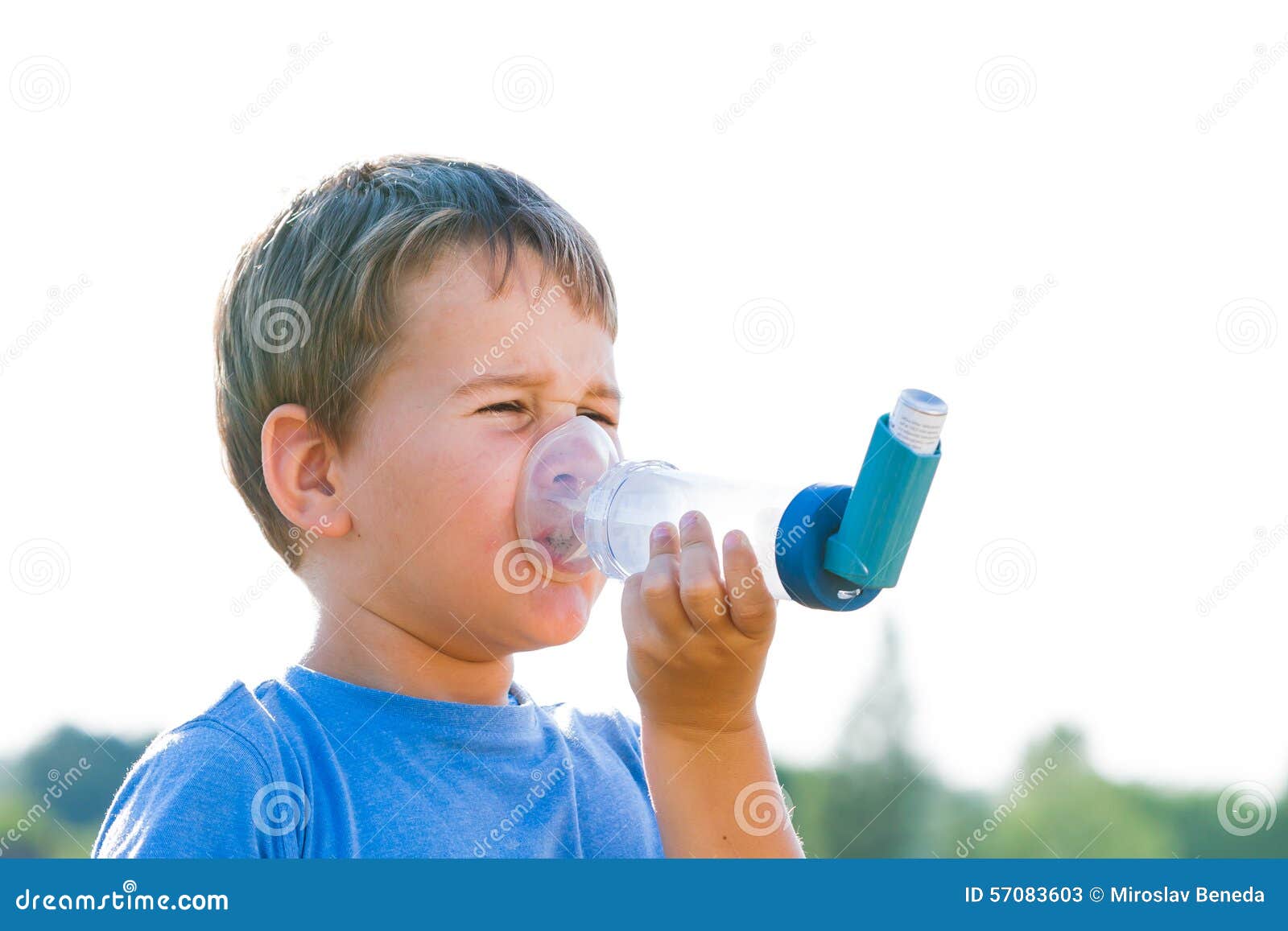 Boy Using Inhaler for Asthma in Nature Stock Image - Image of disease ...
