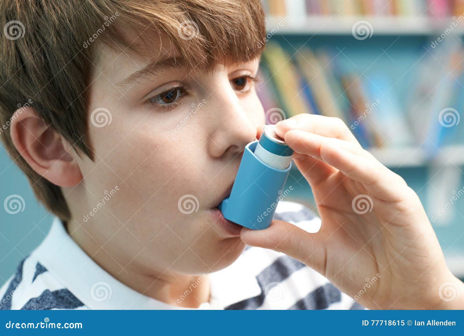 Boy Using Inhaler To Treat Asthma Attack Stock Image - Image of ...