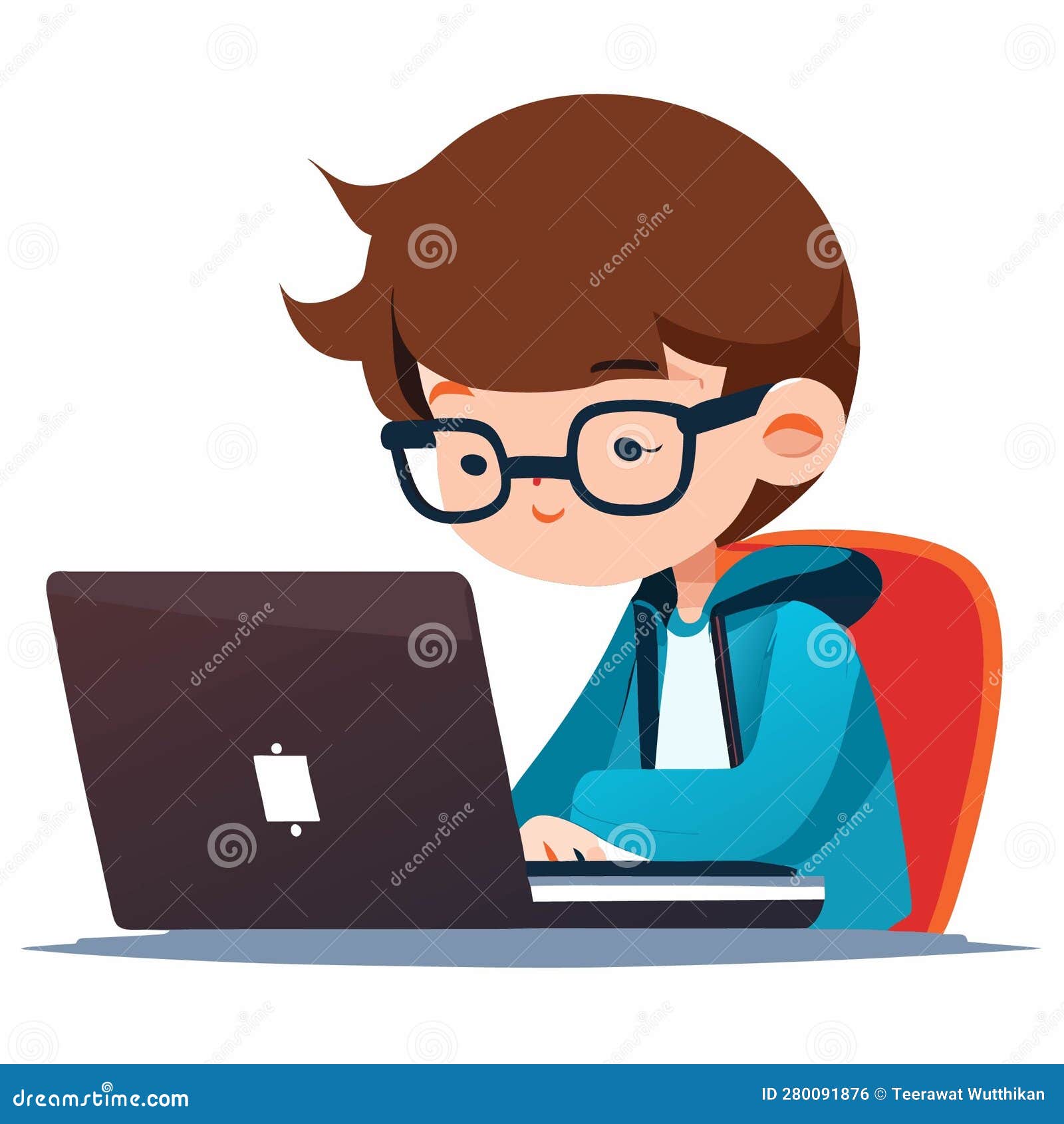 Boy using laptop stock vector. Illustration of electronic - 280091876