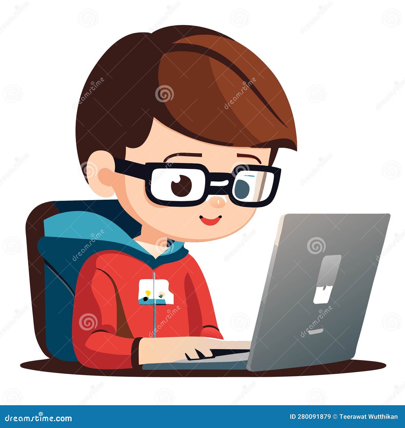 Boy using laptop stock vector. Illustration of class - 280091879