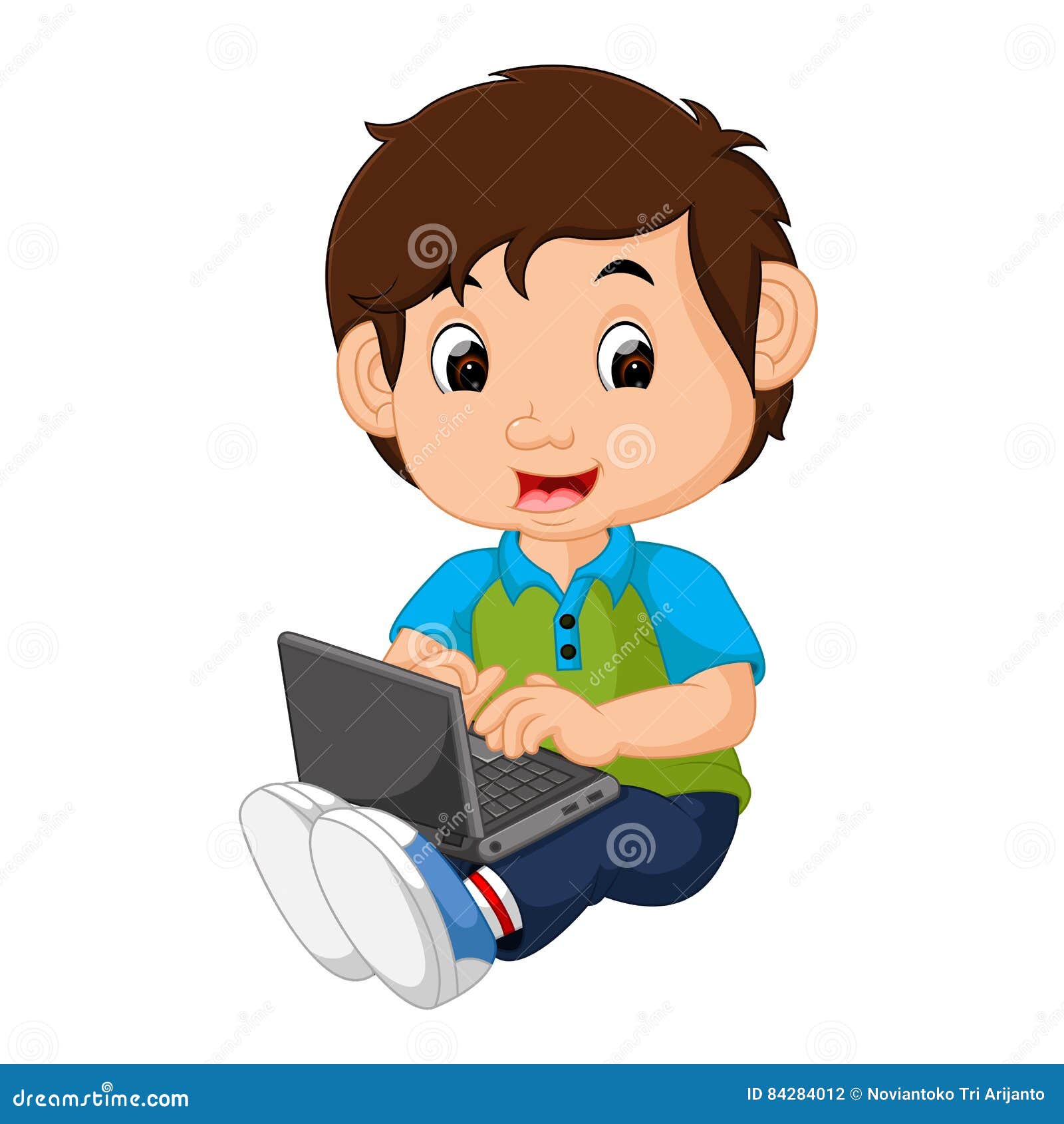 Boy using laptop stock vector. Illustration of cartoon - 84284012