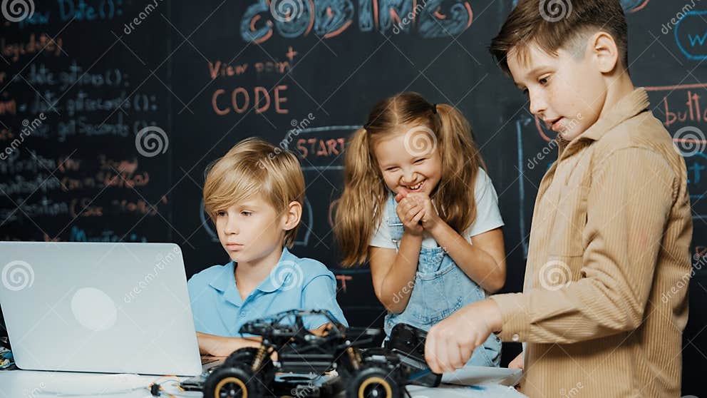 Boy Using Laptop Programing Engineering Code and Writing Program ...