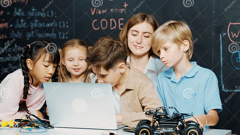 Boy Using Laptop Programing Engineering Code and Writing Program ...