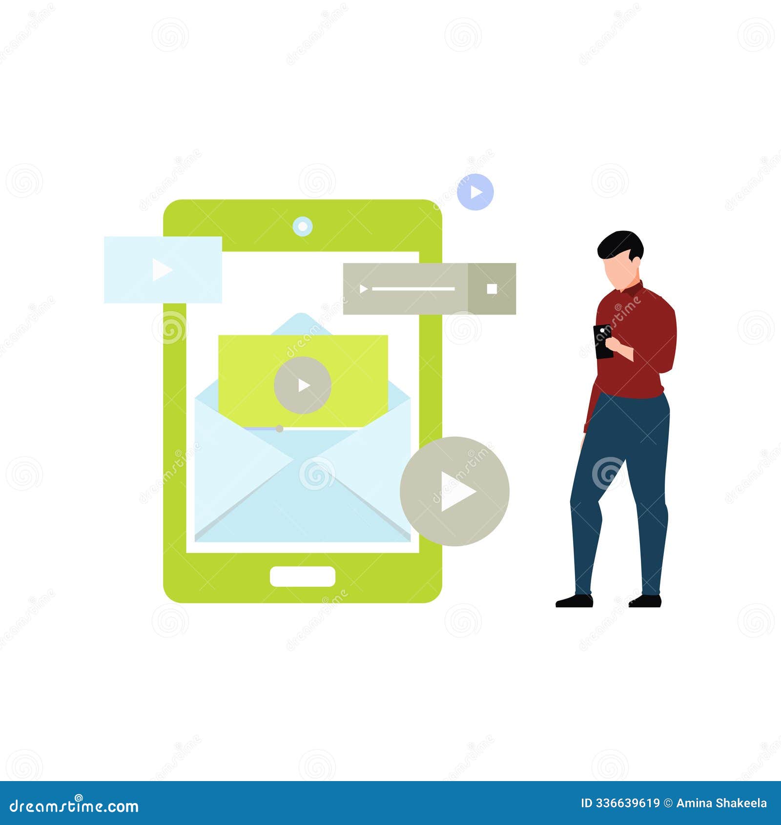 The boy is using a phone stock illustration. Illustration of network ...